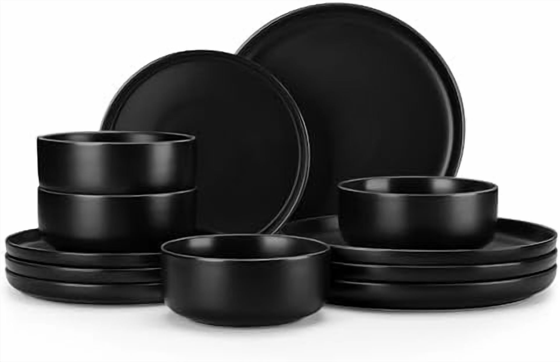 Plates and Bowls Sets, 12 Pieces Modern Porcelain Dinnerware Set for 4 White Kitchen Dinner ...