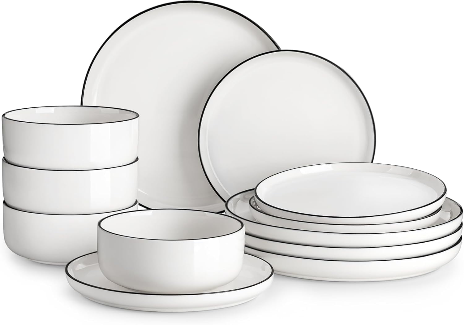 Plates and Bowls Sets, 12 Pieces Modern Porcelain Dinnerware Set for 4 ...