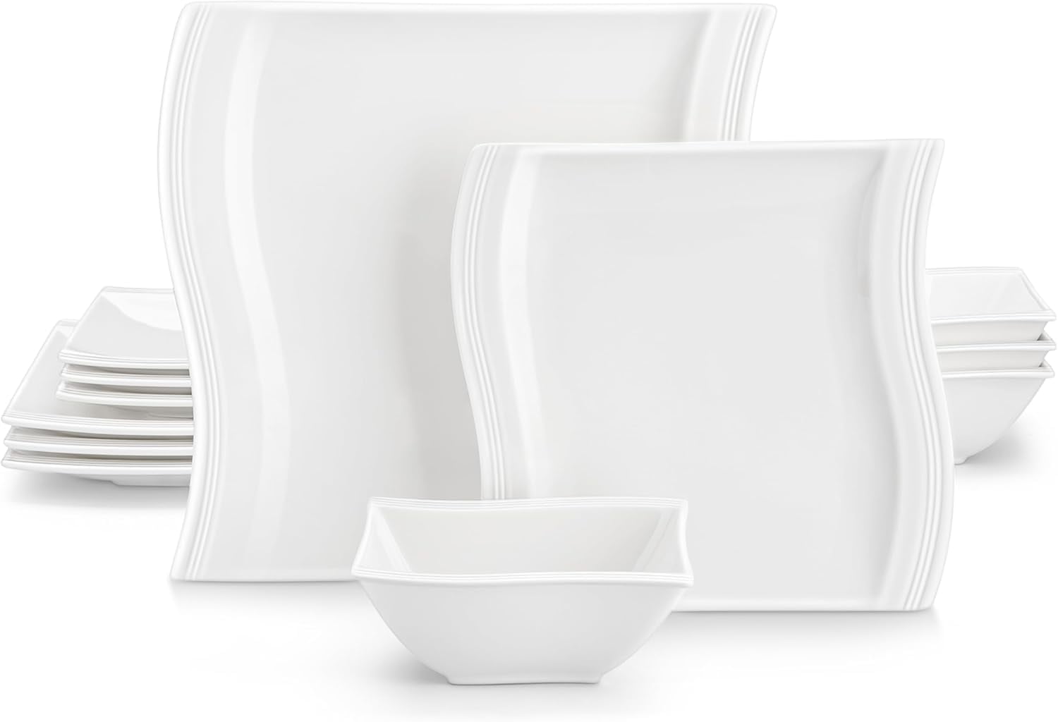 Plates and Bowls Sets, 12 Pieces Modern Porcelain Dinnerware Sets for 4 ...