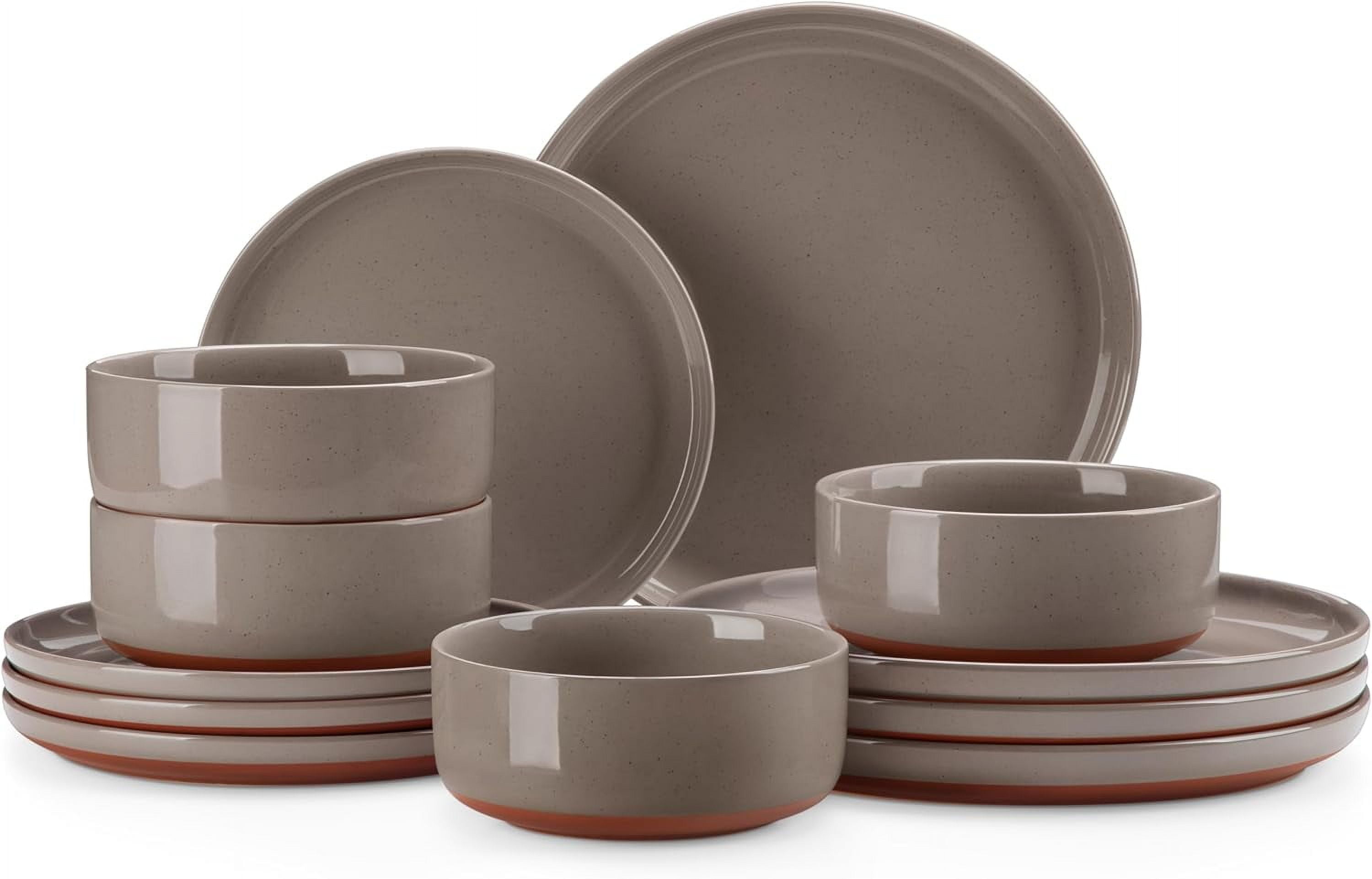 Plates and Bowls Sets, 12 Pieces Modern Stoneware Dinnerware Set for 4 ...