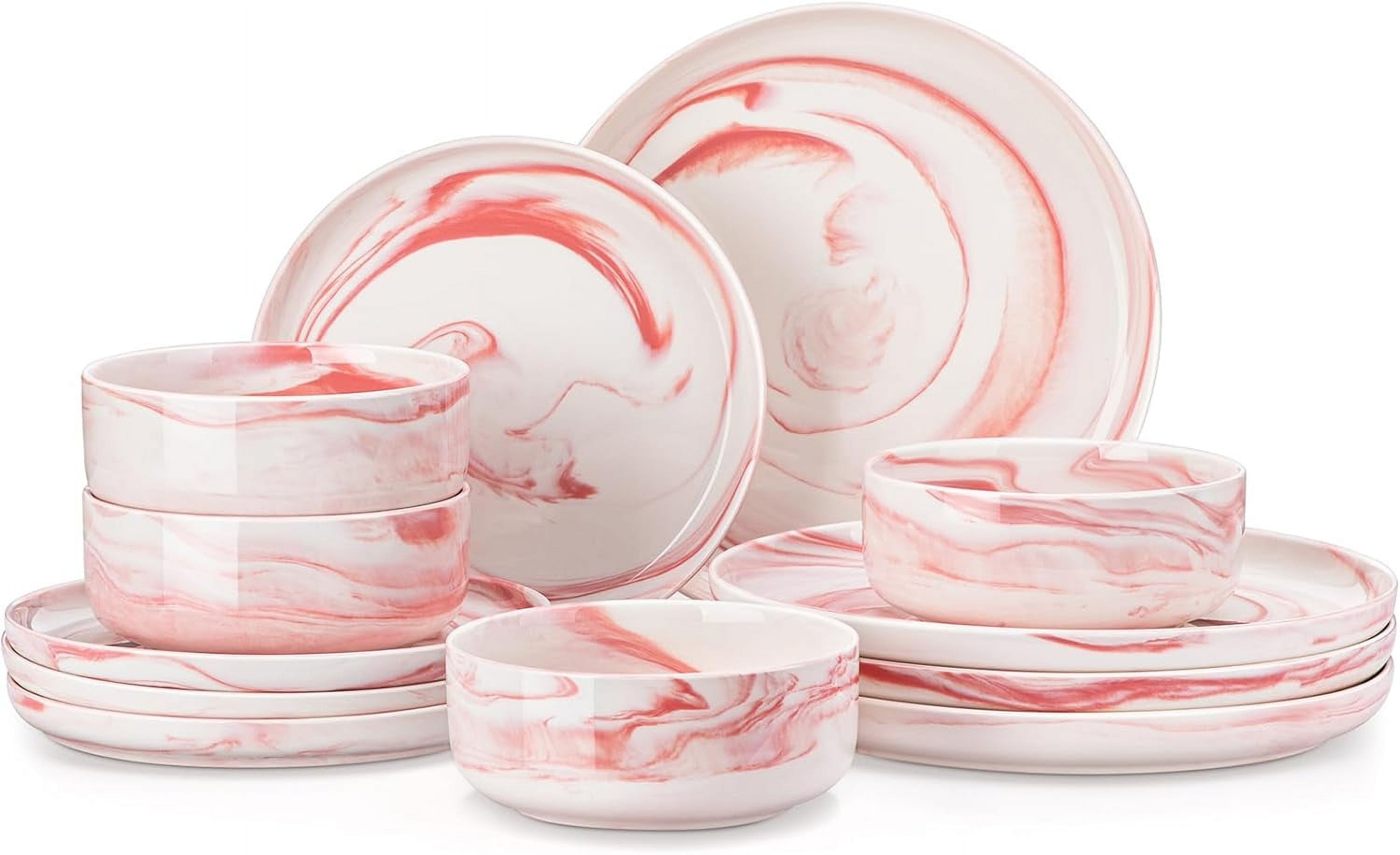 Plates and Bowls Sets, 12 Pieces Porcelain Dinnerware Sets Dishware ...