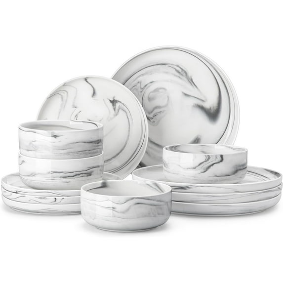 Plates and Bowls Sets, 12 Pieces Porcelain Dinnerware Sets Dishware ...