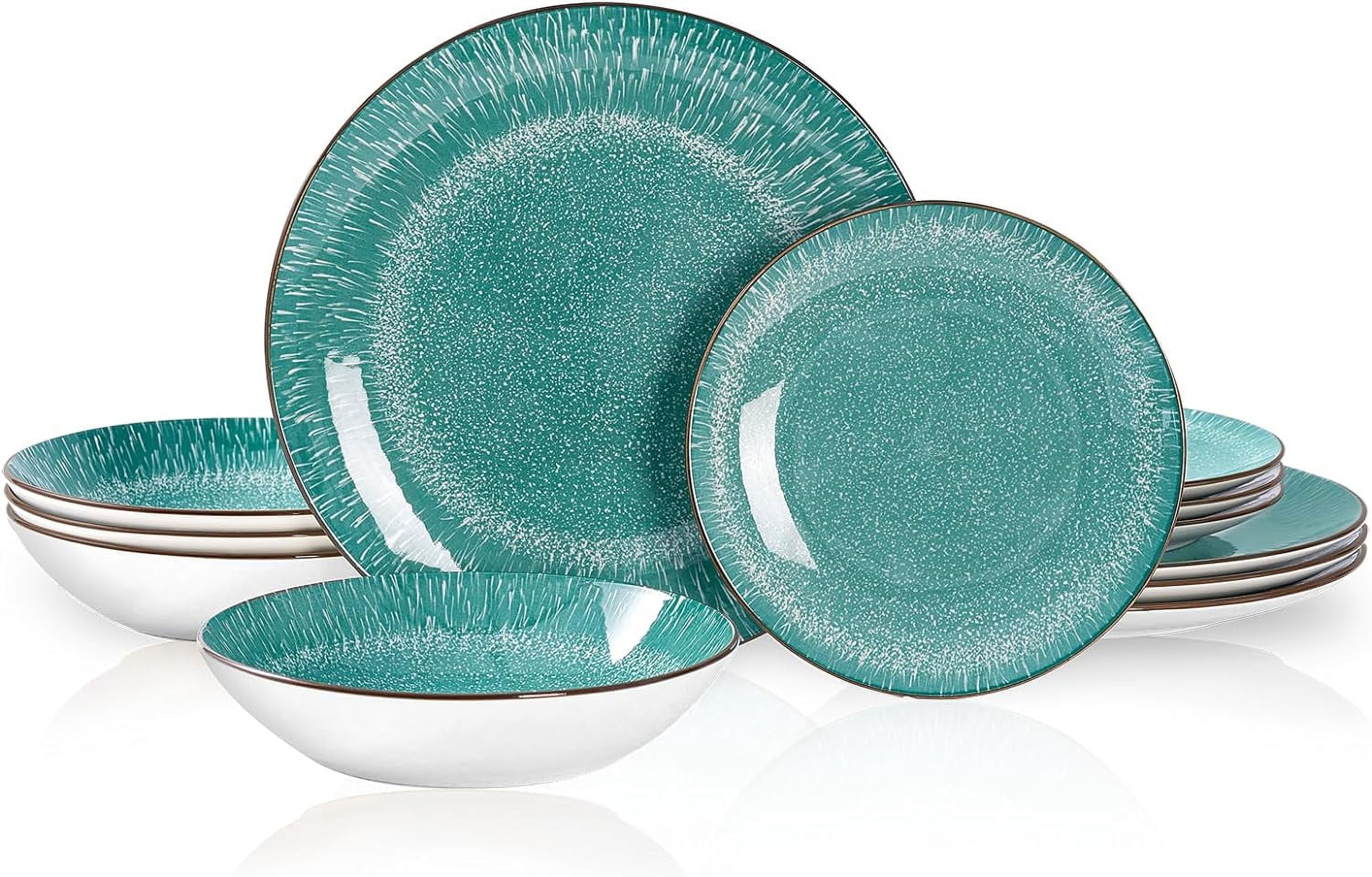Plates and Bowls Sets,12 Pieces Round Porcelain Dinnerware Sets,Dishes ...