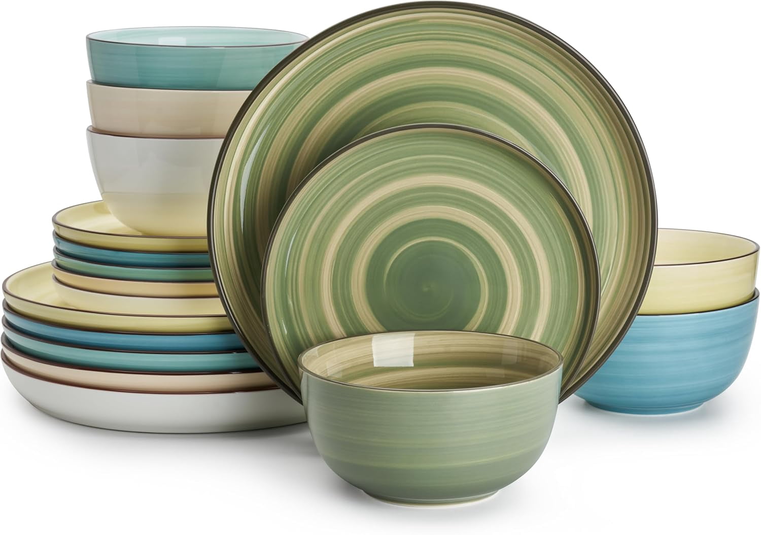 Plates and Bowls Sets, 18 Piece Dinnerware Set Porcelain Round Dinner ...