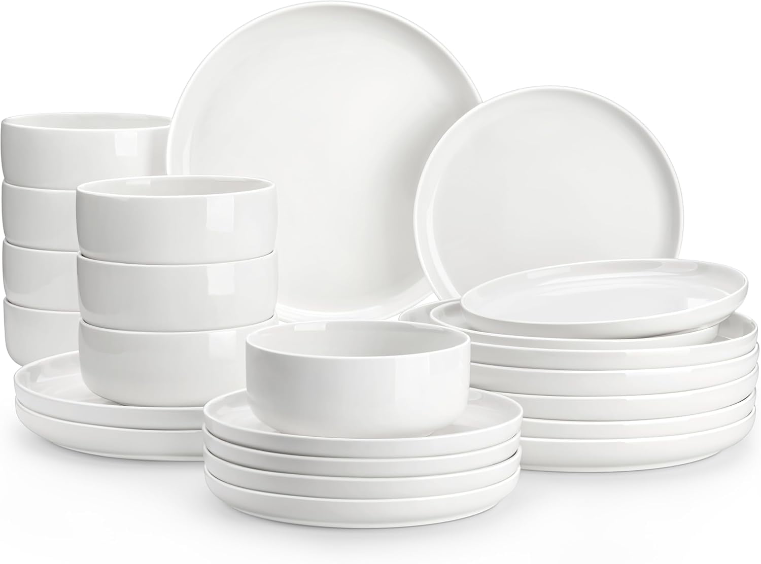 Plates and Bowls Sets, 24 Pieces Modern Porcelain Dinnerware Set for 8 ...