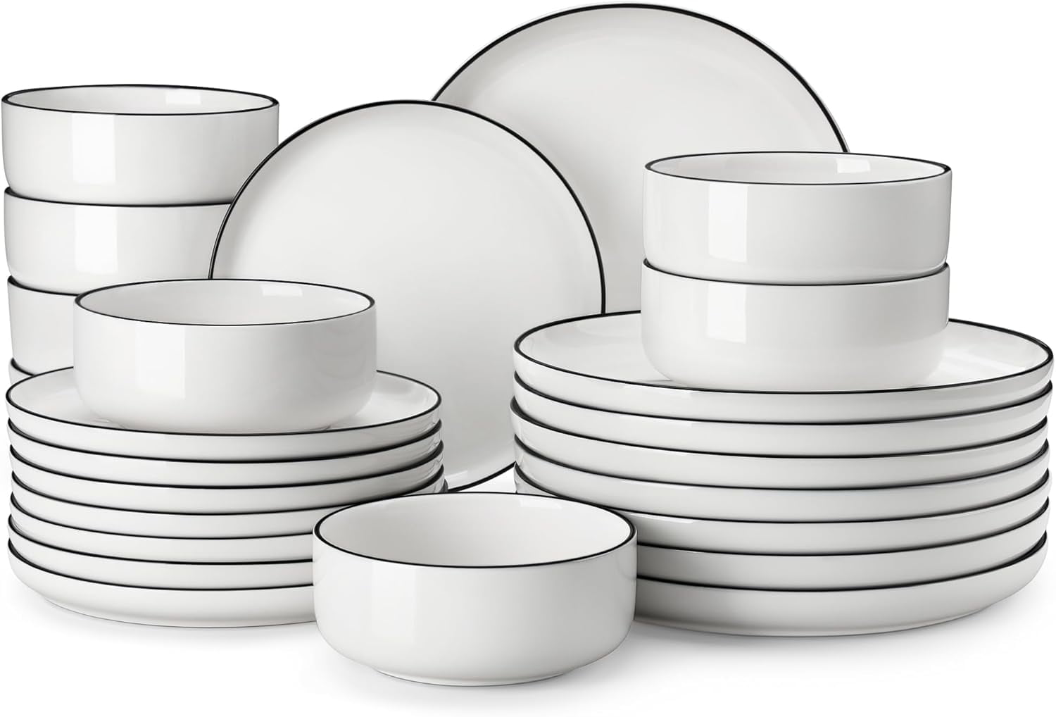 Plates and Bowls Sets, 24 Pieces Modern Porcelain Dinnerware Set for 8 ...