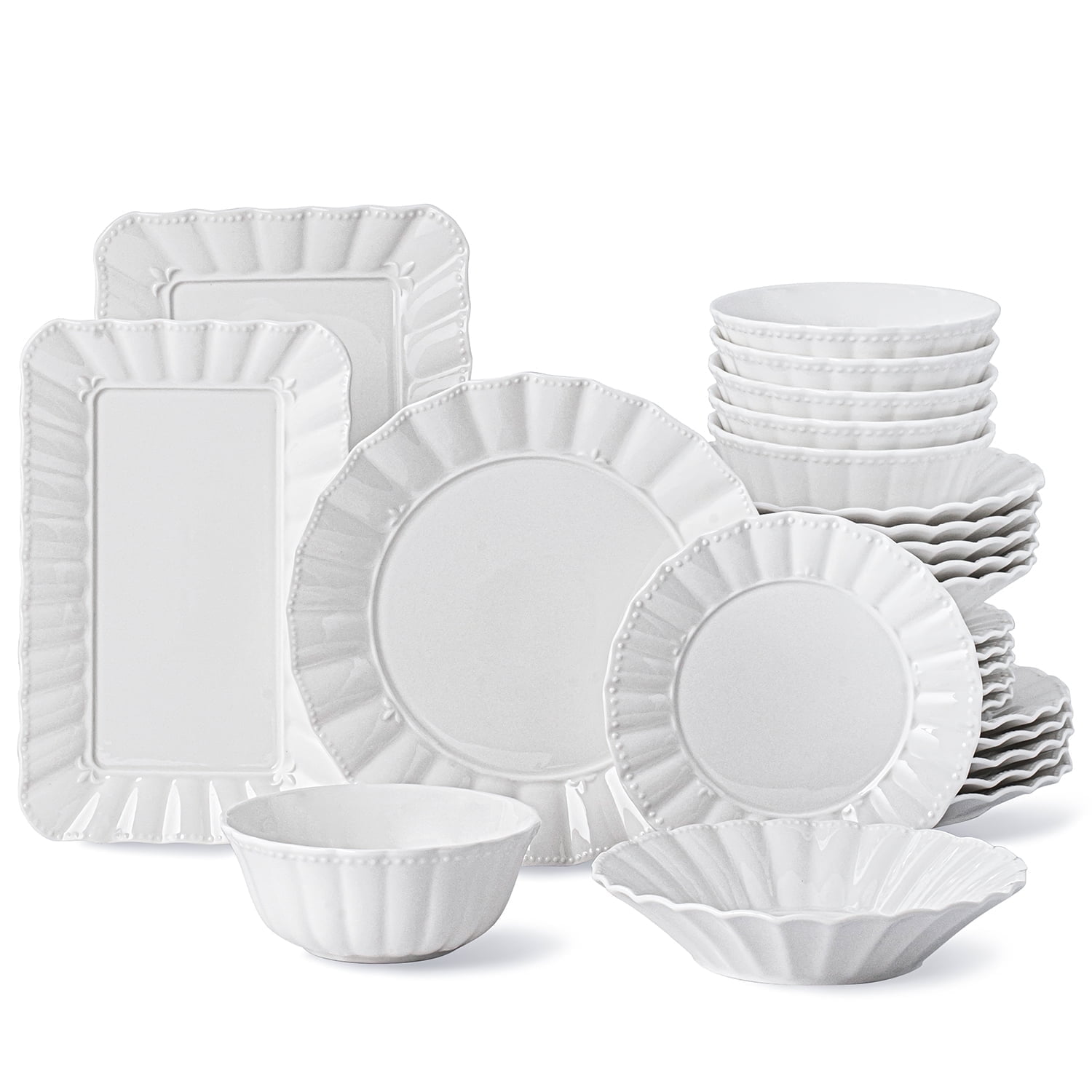 Plates and Bowls Sets, 26 Piece w/Rectangula Dinnerware Sets, Porcelain ...