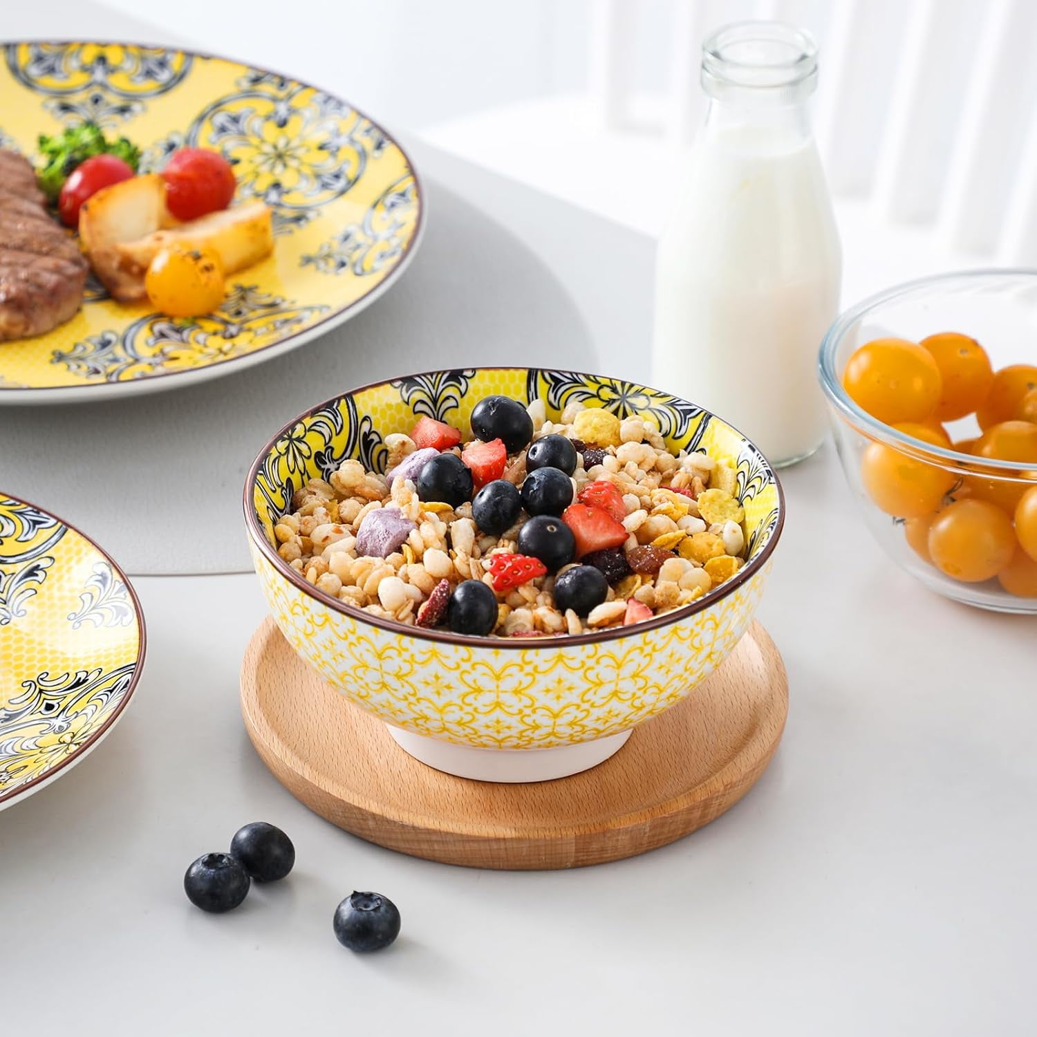 Plates and Bowls Sets for 4, 12 Pieces Porcelain Dinnerware Sets ...