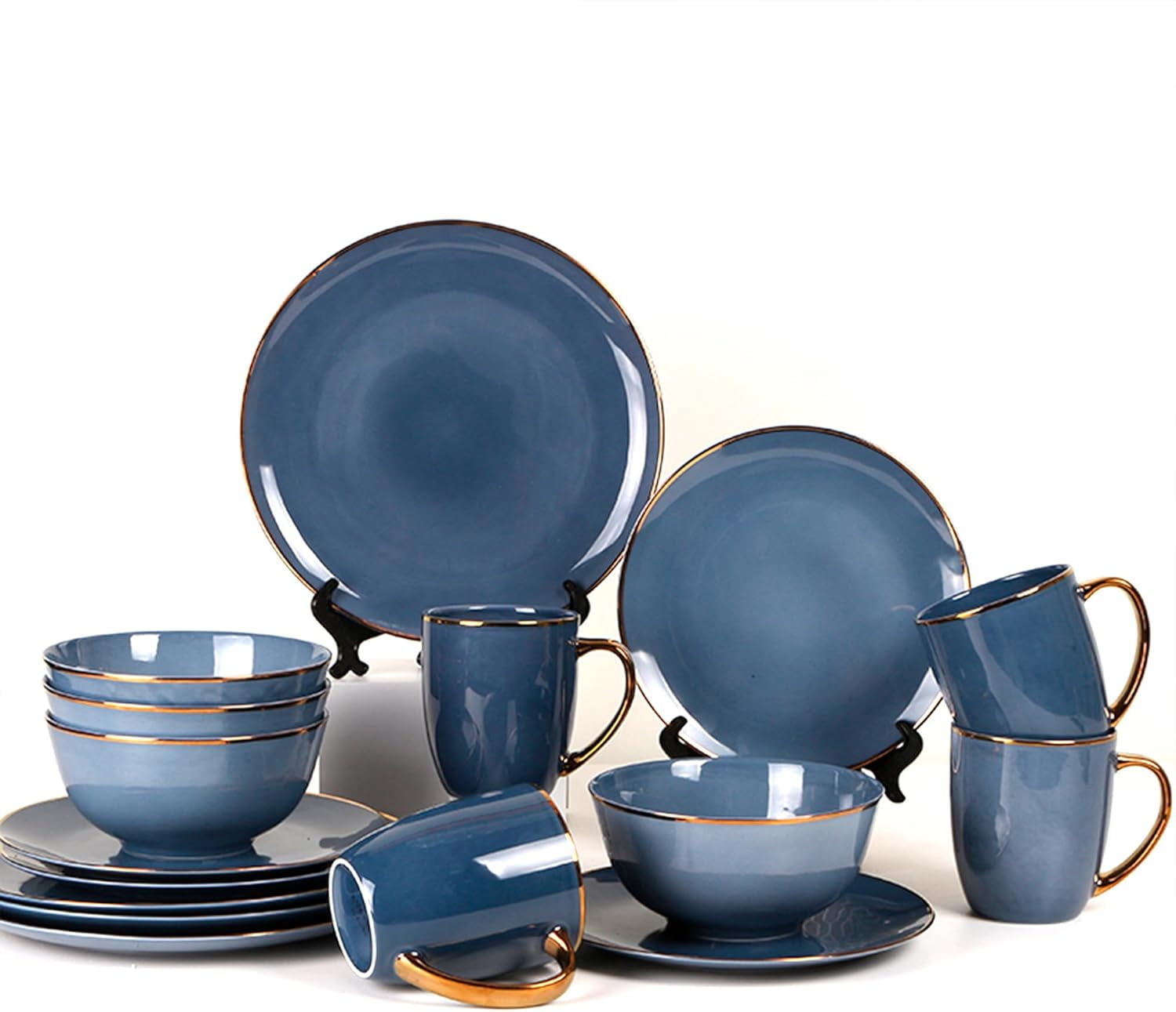 Plates and Bowls Sets for 4, Porcelain Dinnerware Sets 16 Pc, Ceramic ...