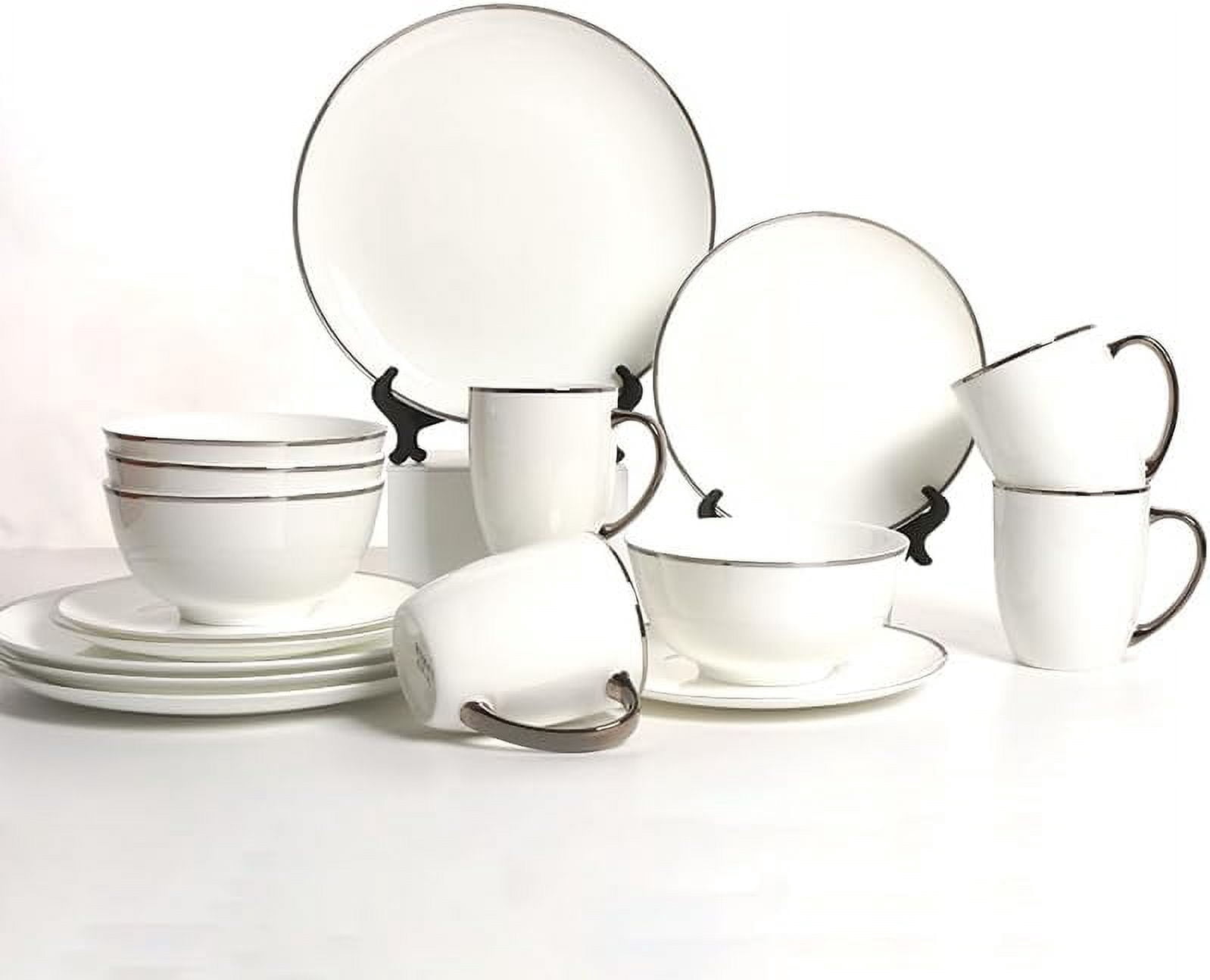 Plates and Bowls Sets for 4, Porcelain Dinnerware Sets 16 Pc, Ceramic ...