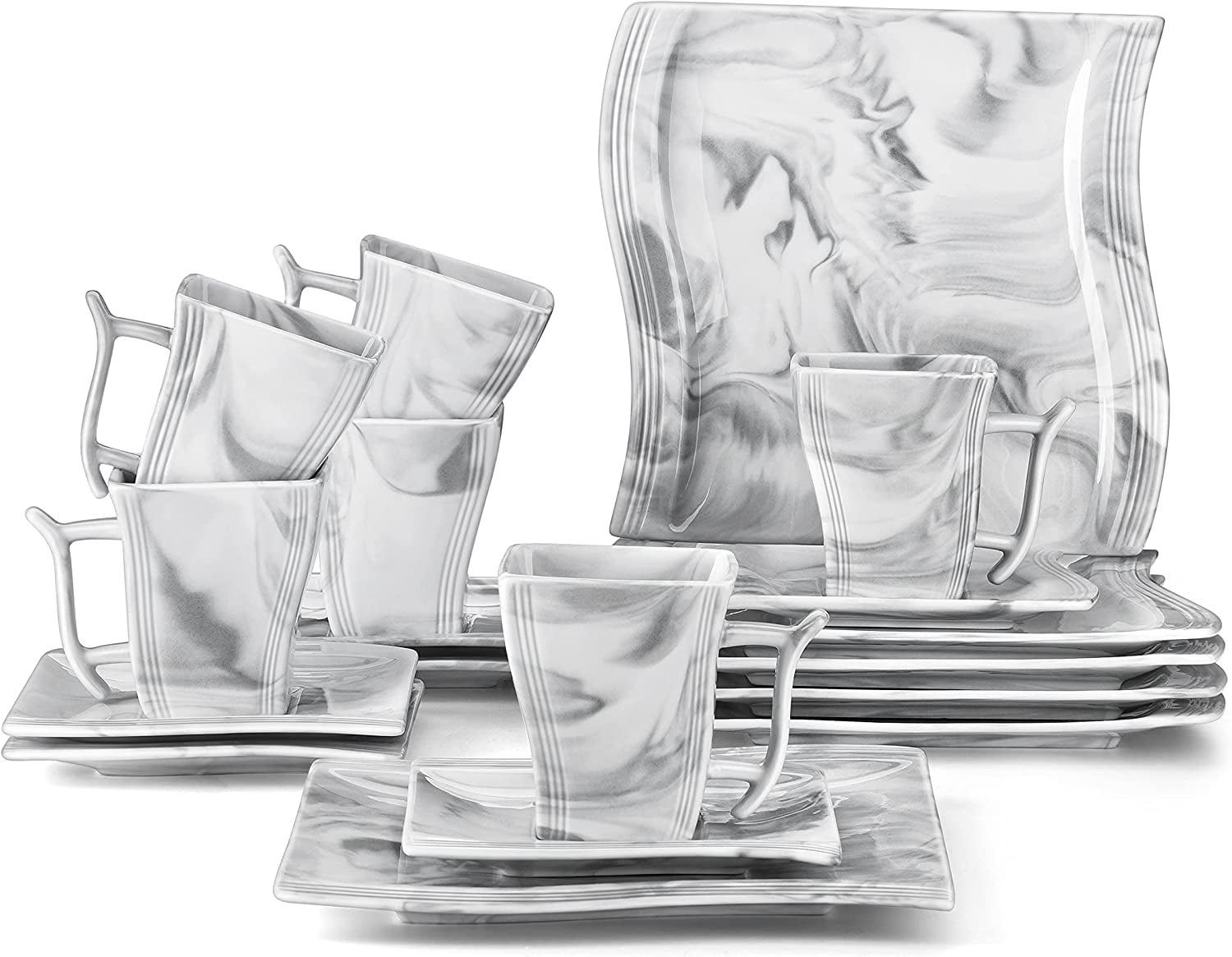 Plates and Cups Set, 18-Piece Porcelain Square Dinnerware Sets with 8 ...