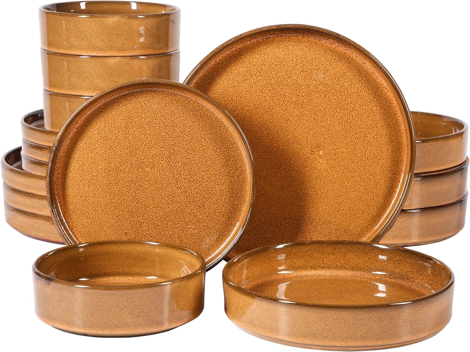 Plates and Bowls Dinnerware Set - Amber, Service for Four (16pcs ...