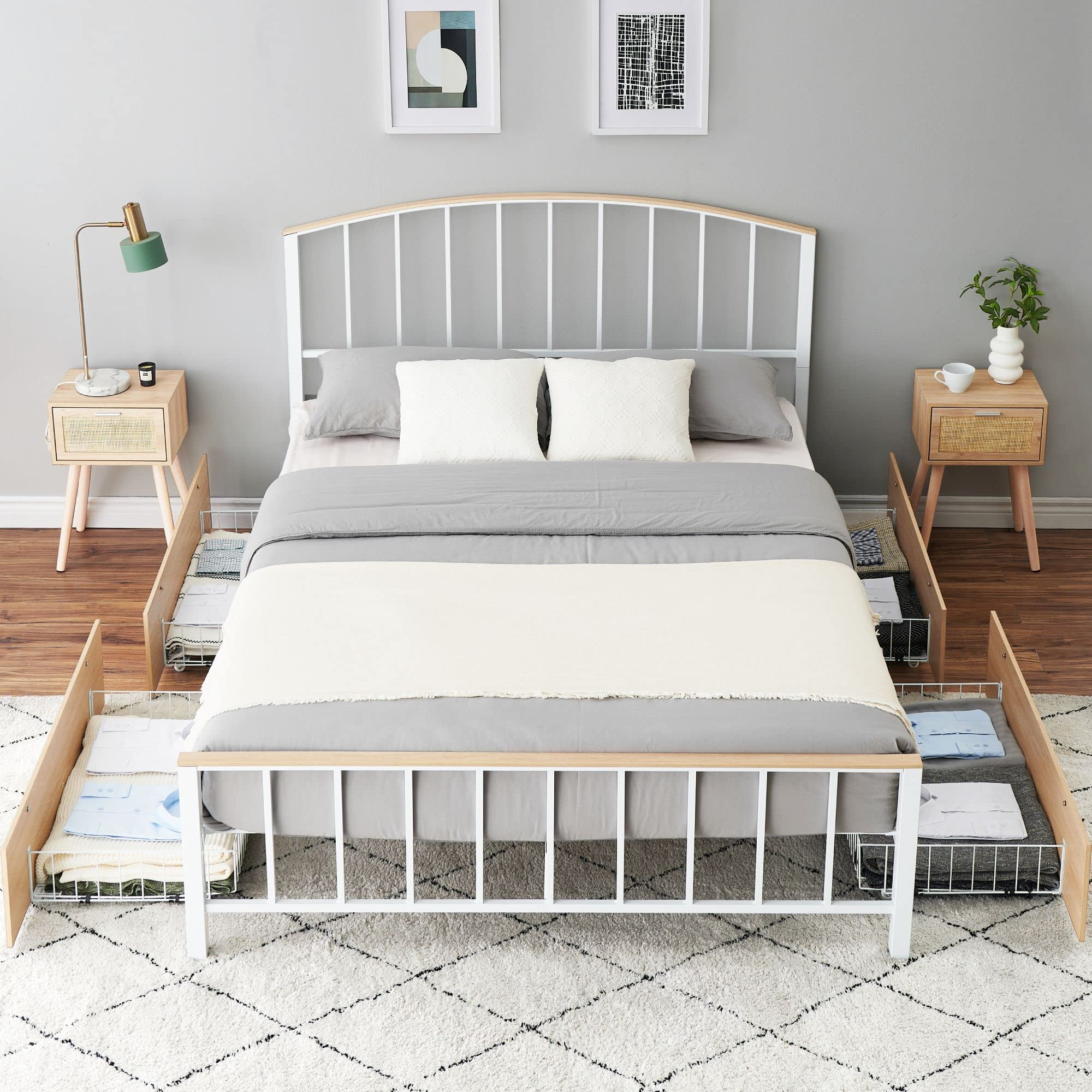Platform Bed Frame with 4 Storage Drawers on Wheels Platform Bed Frame ...
