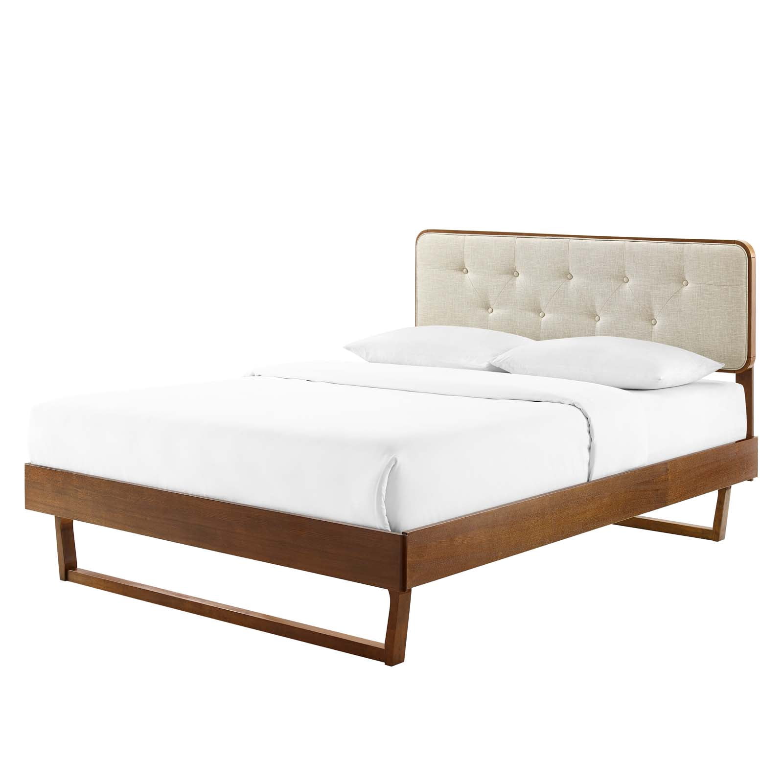 Platform Bed Frame, Full Size, Wood, Brown Walnut Beige, Modern ...