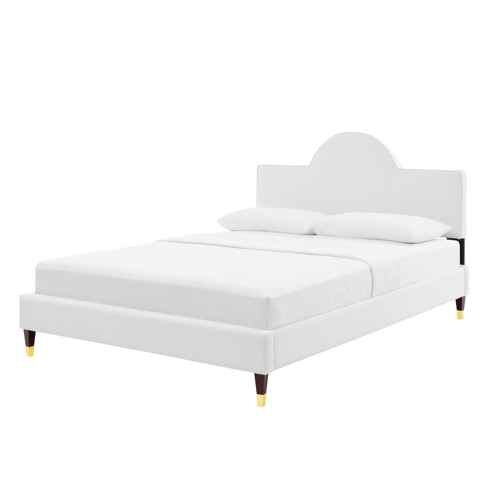 Platform Bed Frame, King Size, White, Velvet, Modern Contemporary ...
