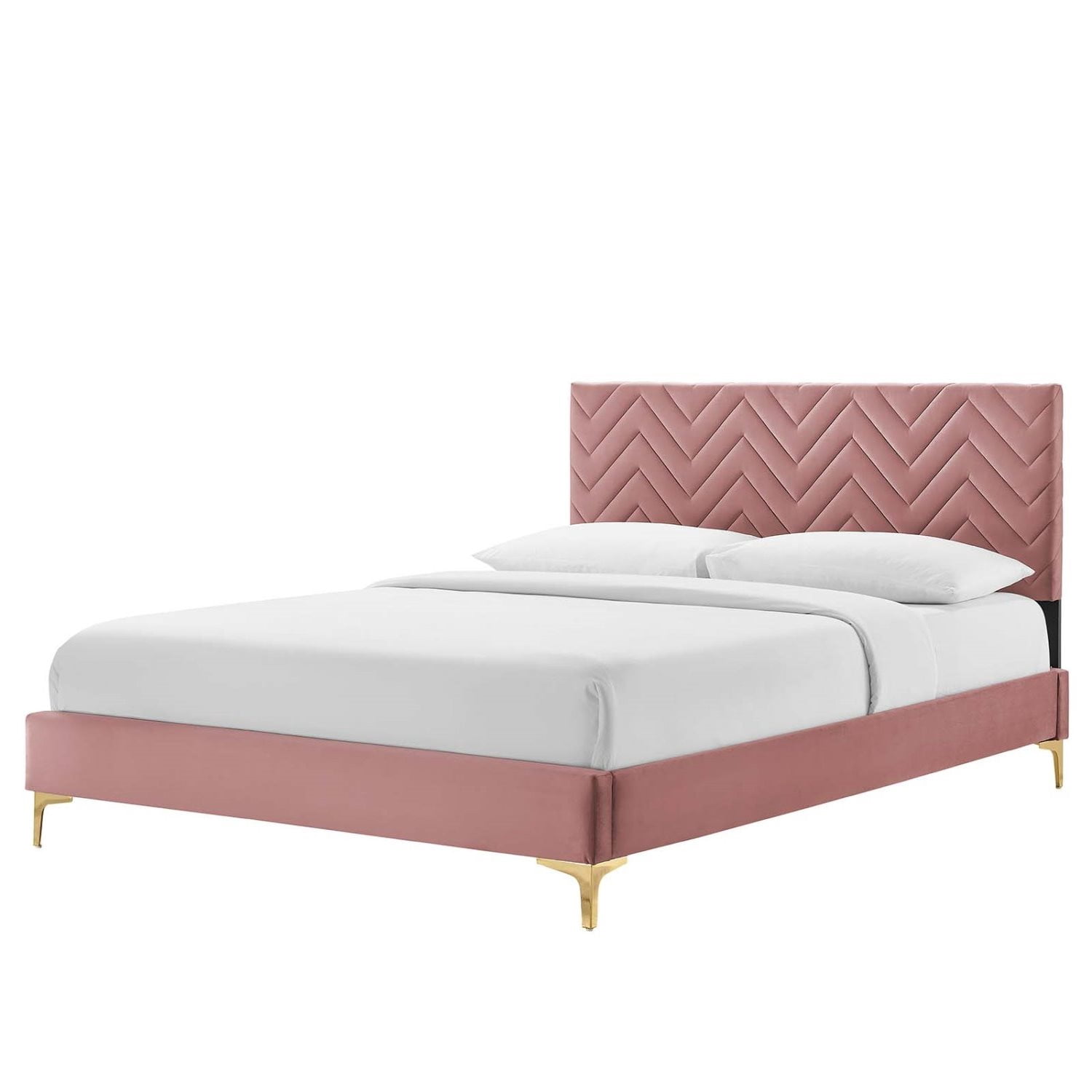 Platform Bed Frame, Tufted, Full Size, Pink, Velvet, Mid Century ...