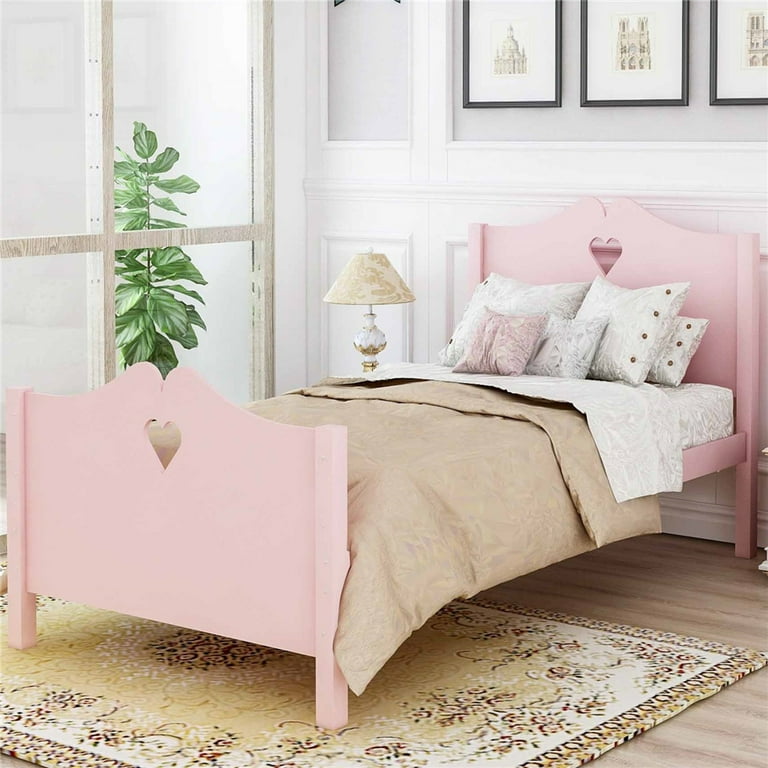 Platform Bed Frame Twin Size Bed Frame Wood Mattress Foundation Sleigh Bed Frame with Headboard Footboard for Adults Teens Kids Pink Twin Bed Frame