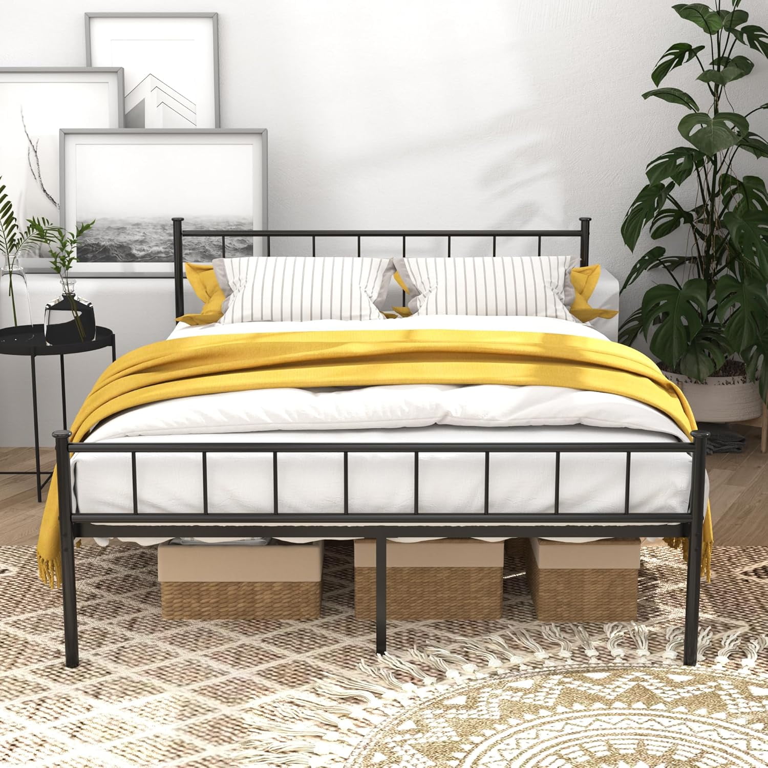 Platform Bed Frame, Victorian Style, Wrought Iron Headboard, Slats, No ...