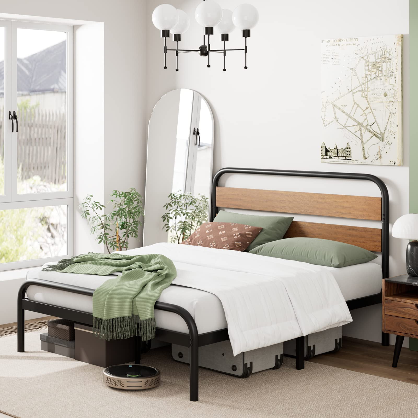 Platform Bed Frame with Wood Headboard, Heavy Duty Metal Slat Support ...