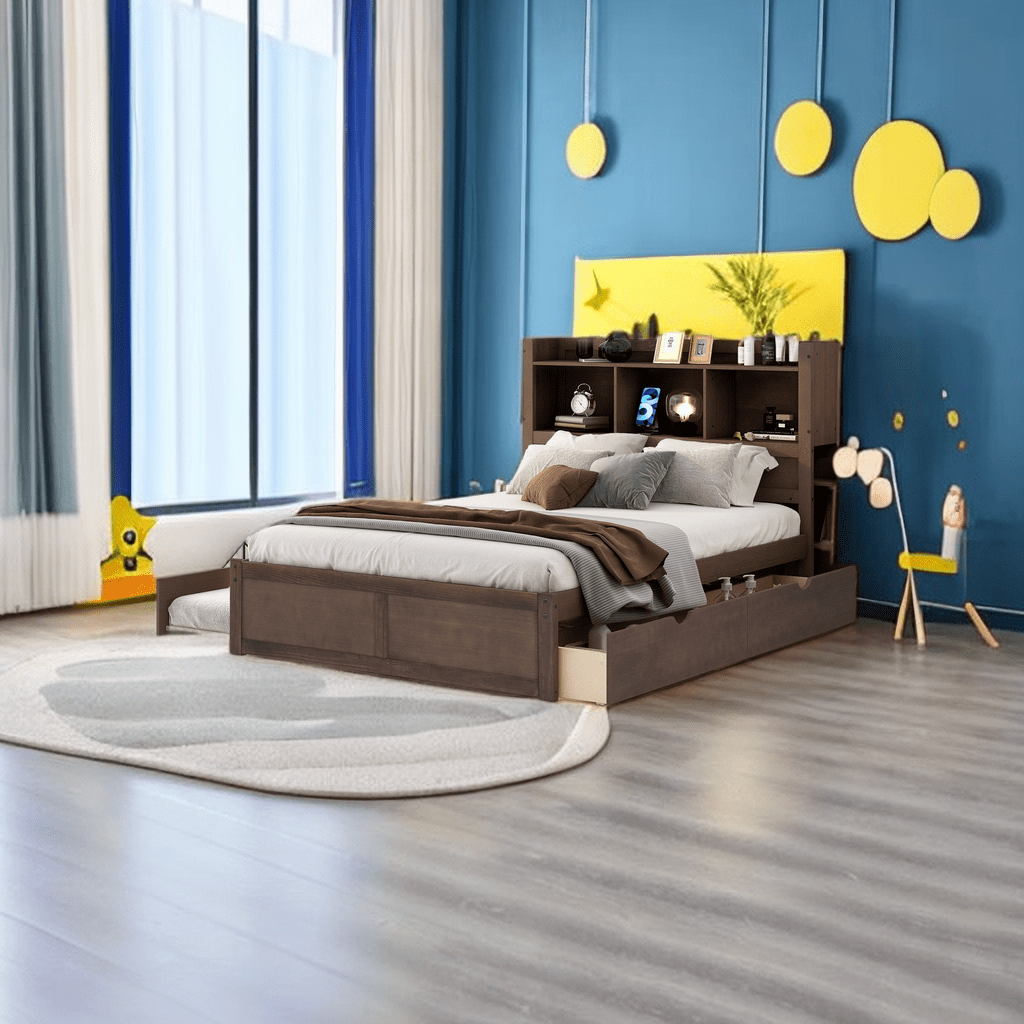 Platform Bed, Full Size Storage Platform Bed with Pull Out Shelves ...