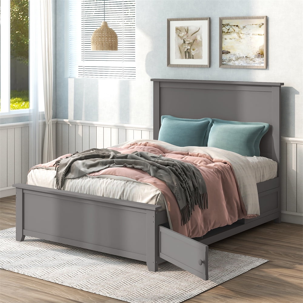 Platform Bed with Storage Compartments, Solid Wood Full Size Platform ...