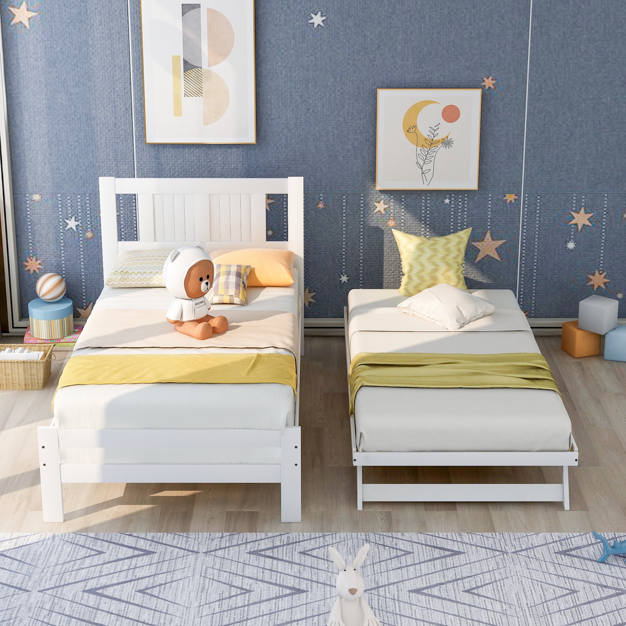 Platform Bed with Adjustable Trundle, Platform Bed with Pull Out ...