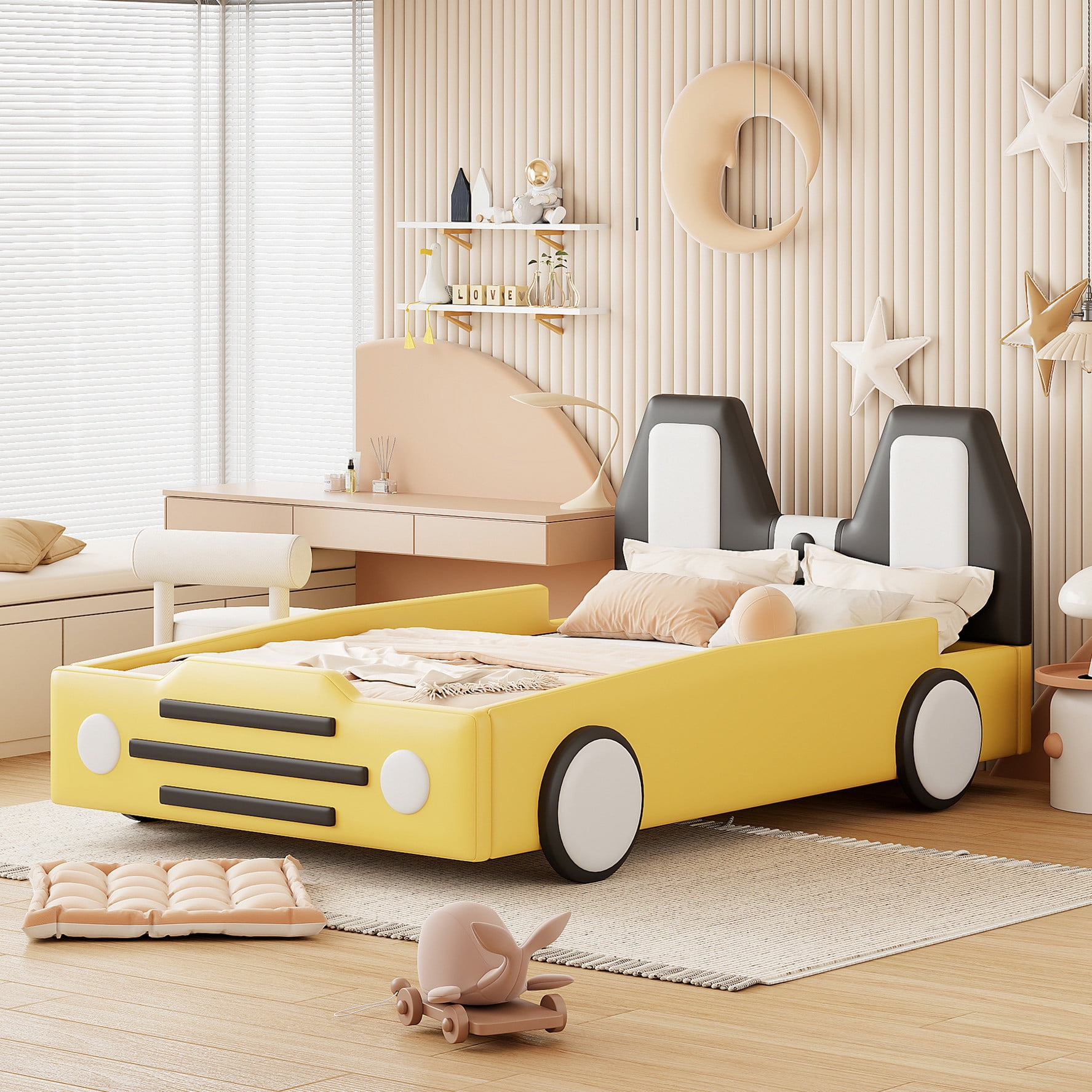 Platform Bed with Race Car Design / Twin Size, Sturdy Slats, 101.2LBS ...