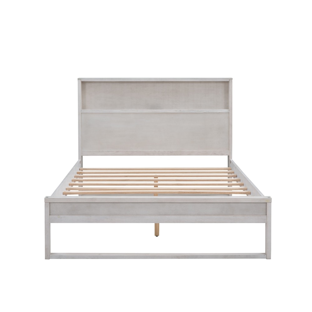 Platform Bed with Storage Headboard,Sockets and USB Ports Antique White ...