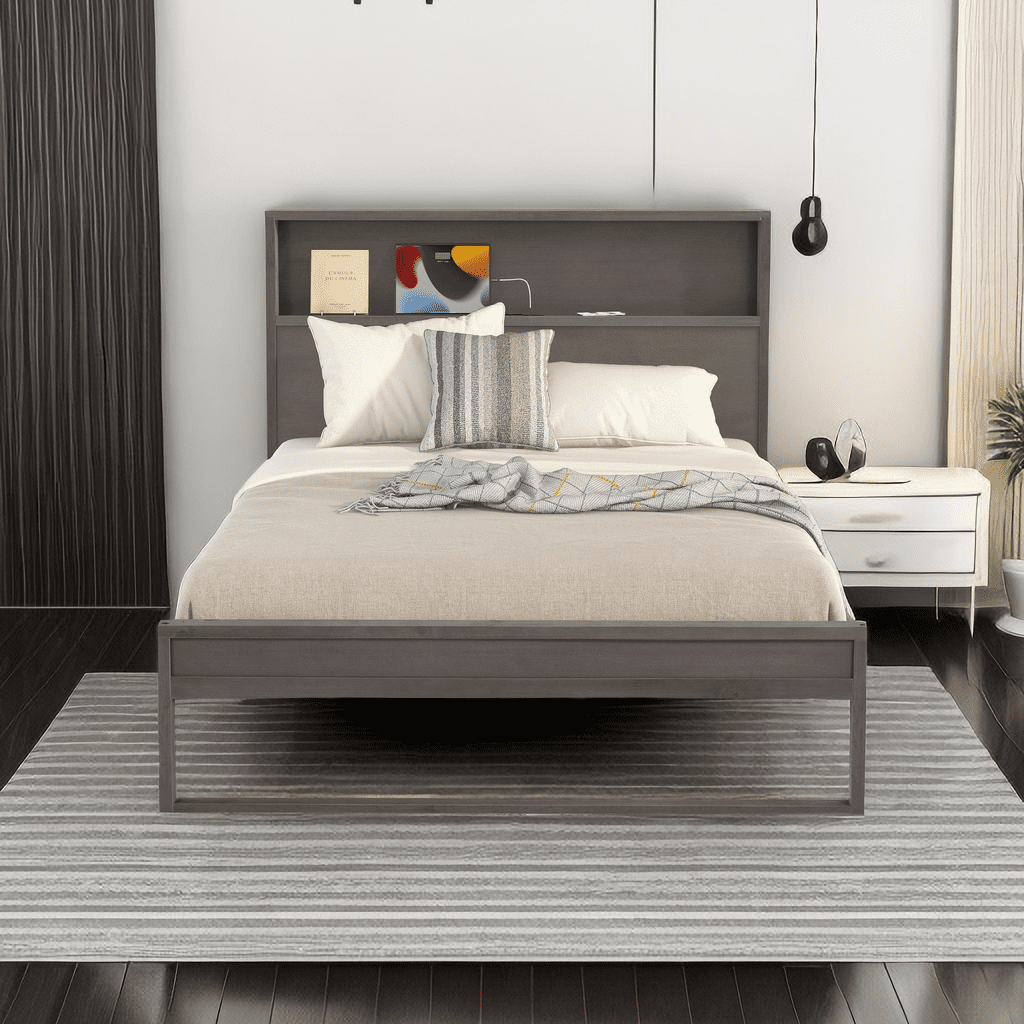 Platform Bed with Storage Headboard,Sockets and USB Ports,Full Size ...