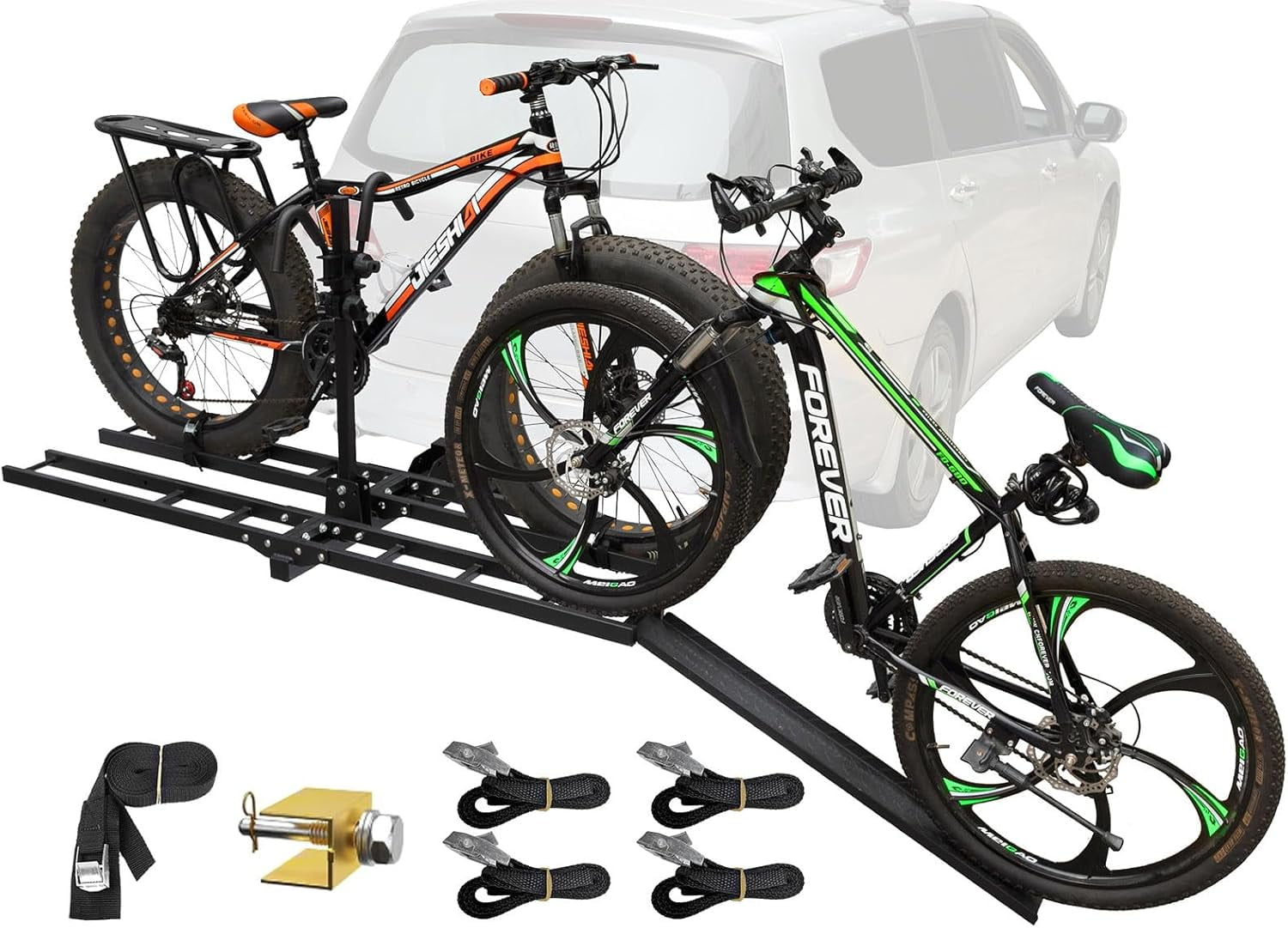 Platform Bike Rack Hitch Mount with Ramp for 2 Bikes - Ebike Rack Fit ...