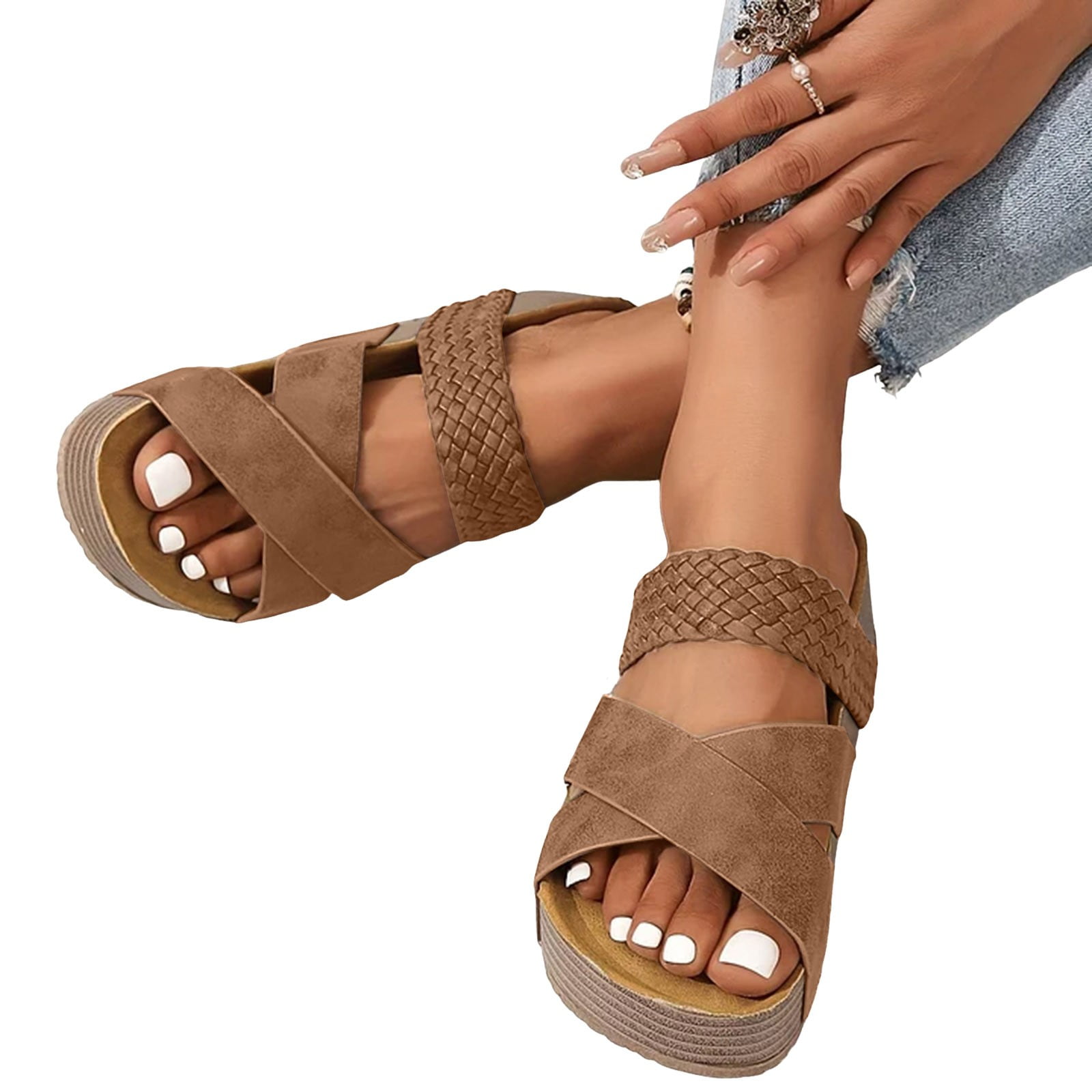 Platform Chunky Slip on Sandals for Women 2025 Fashion Casual Cross ...