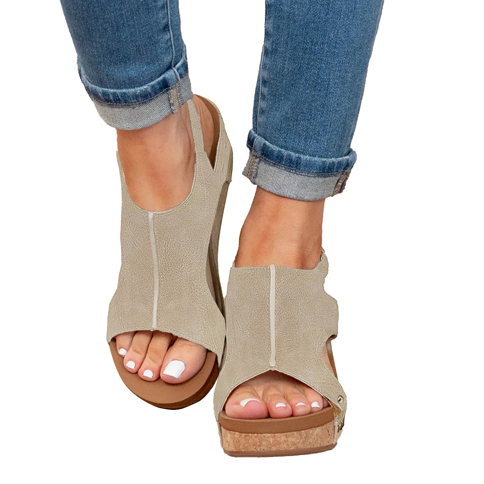 Platform Dress Sandals for Women 2025 Summer Cork Footbed Chunky Wedge ...