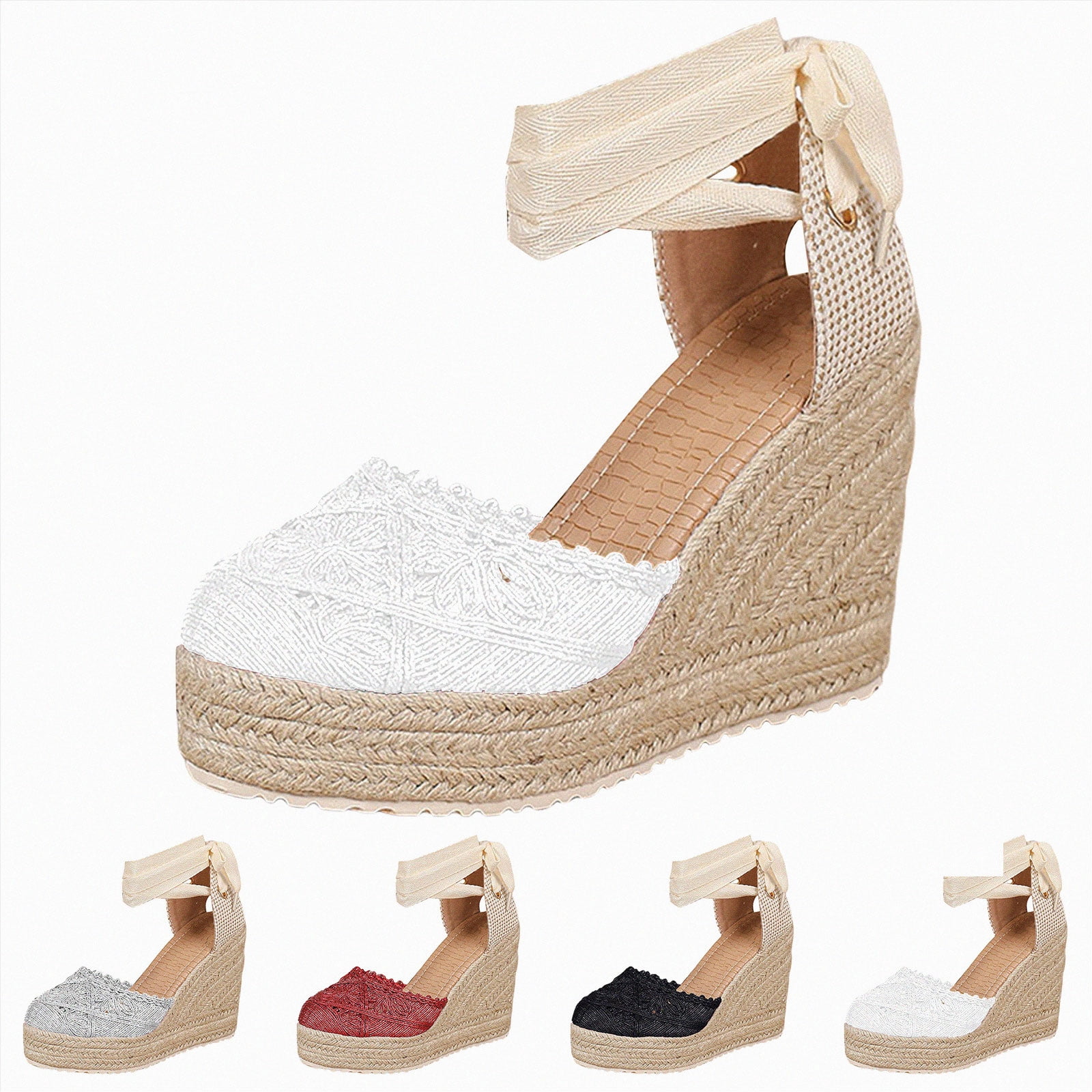 Platform Espadrilles Sandals for Women Woven Closed Toe Wedge Heels ...