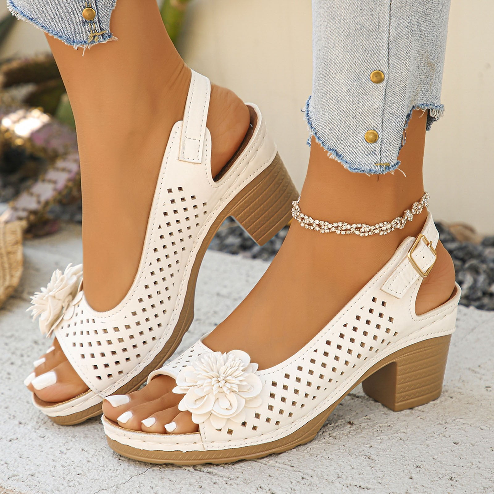 Platform Heels Buckled Square Heel Sandals for Women,Dressy Peep Toe ...