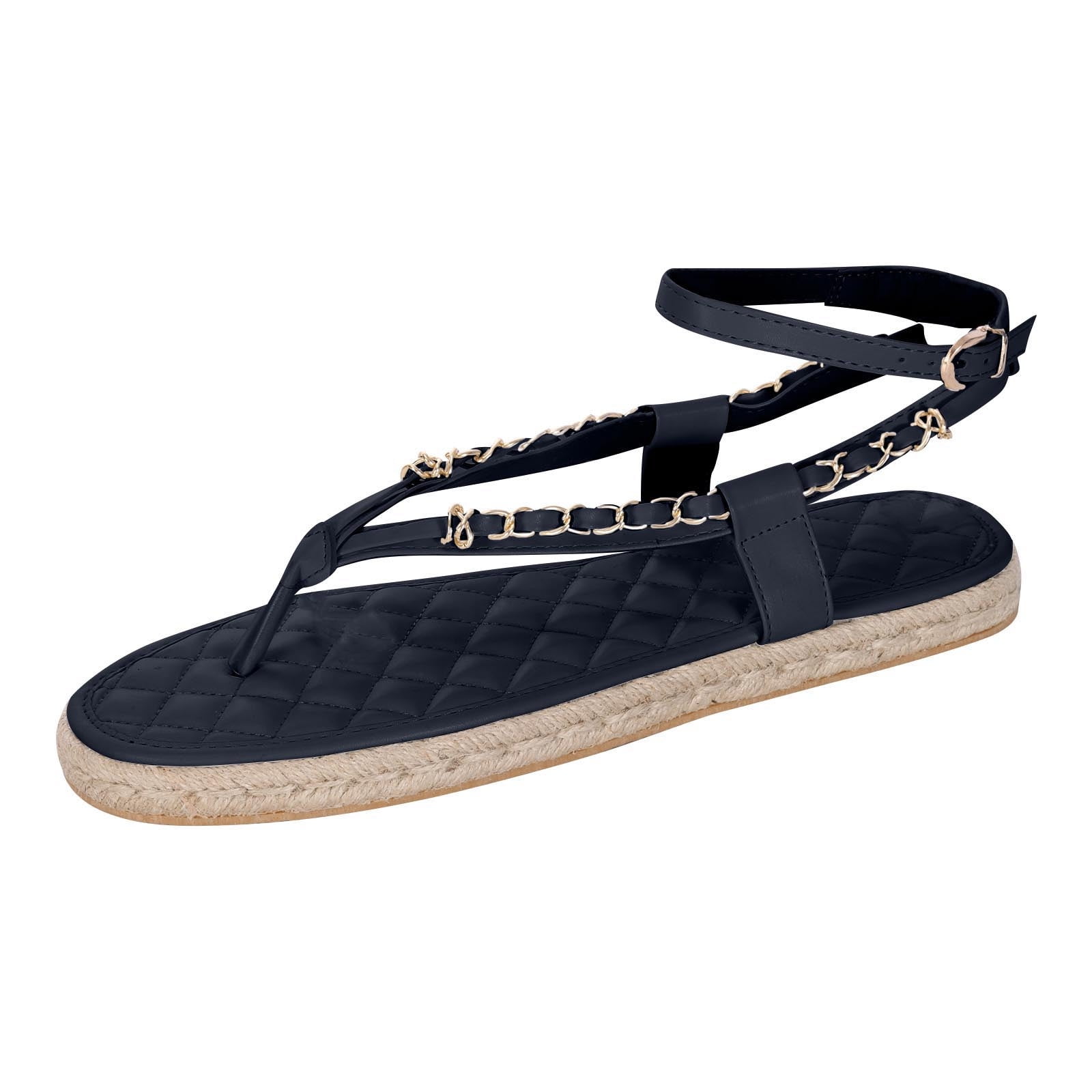 Platform Hemp Rope Thong Sandals Women Straw Metal Chain Roman Sandals ...