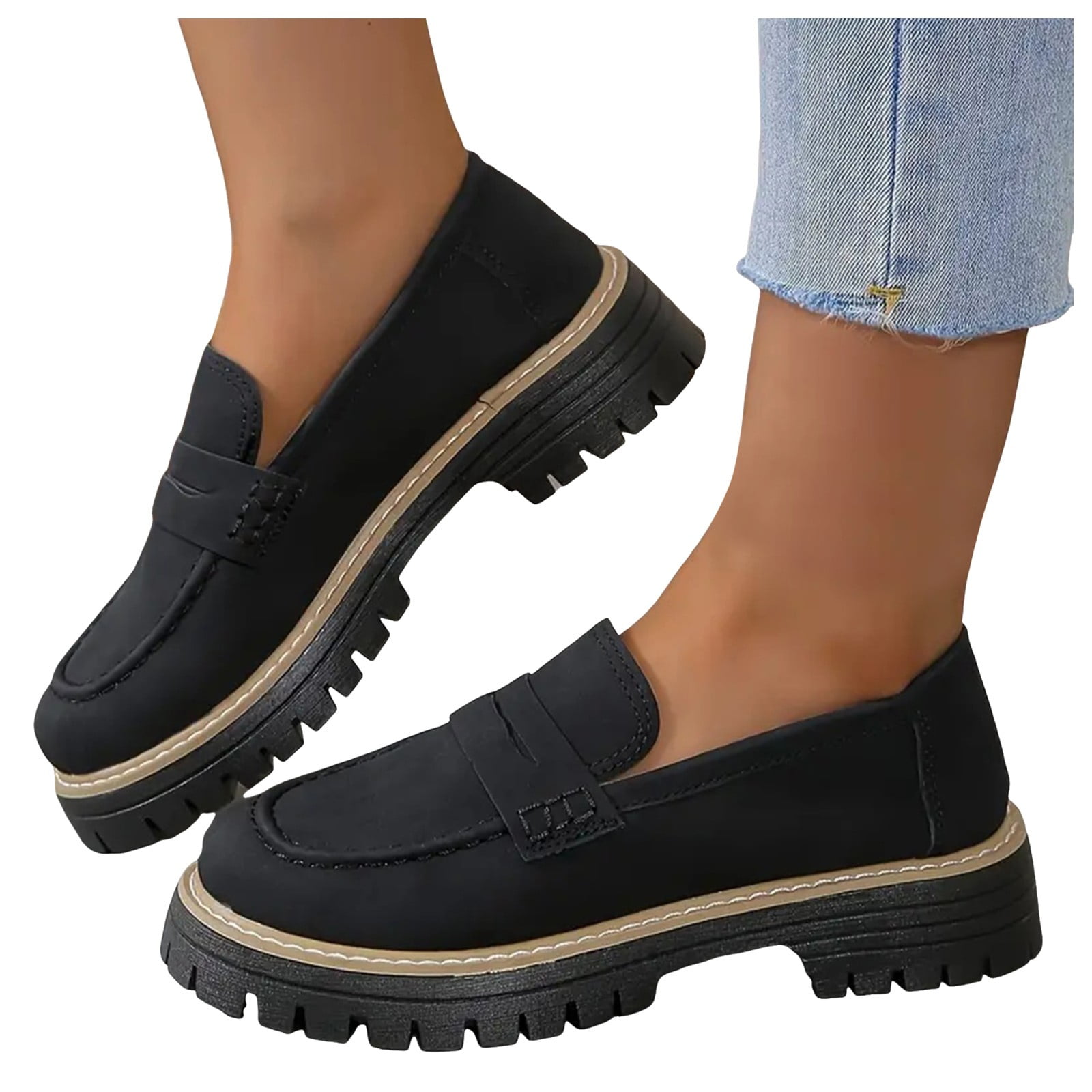 Platform Loafers for Women 2024 Wide Width Heel Suede Slip on Penny ...
