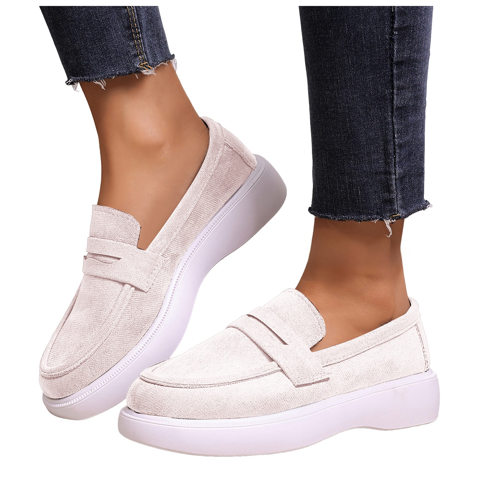 Platform Loafers for Women Suede Casual Walking Shoes with Arch Support ...
