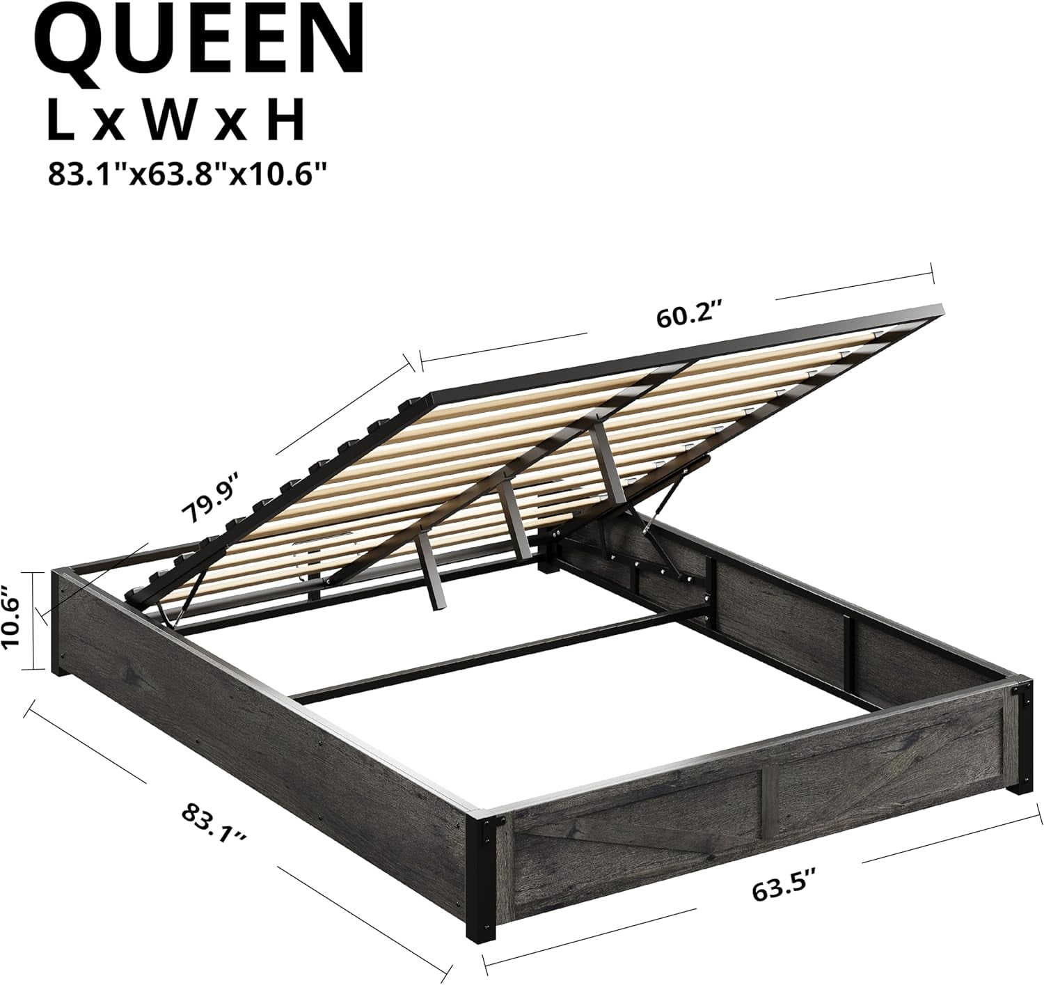 Platform Queen Size Bed Frame, Farmhouse Bed Frames with Lift Up ...