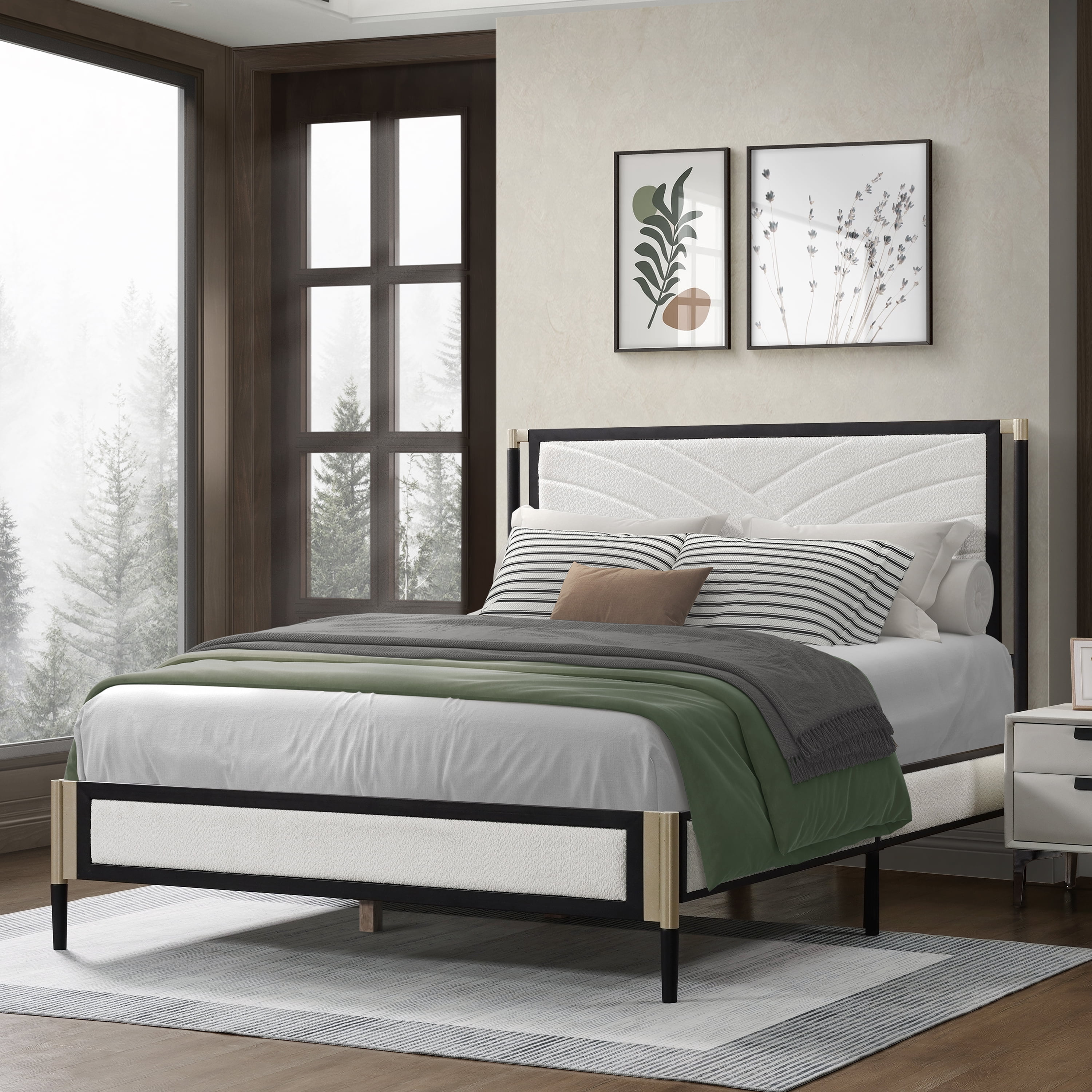 Platform Queen Size Bed Frame with Upholstered Headboard,Metal Bed ...