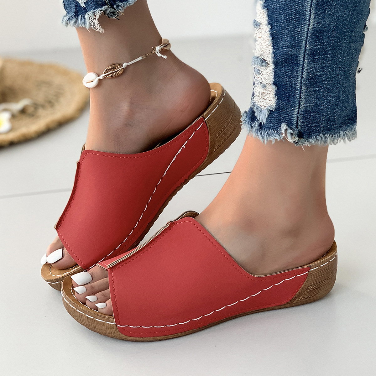 Platform Sandals Women Summer Orthopedic Arch Support Flat Slip on Wide ...