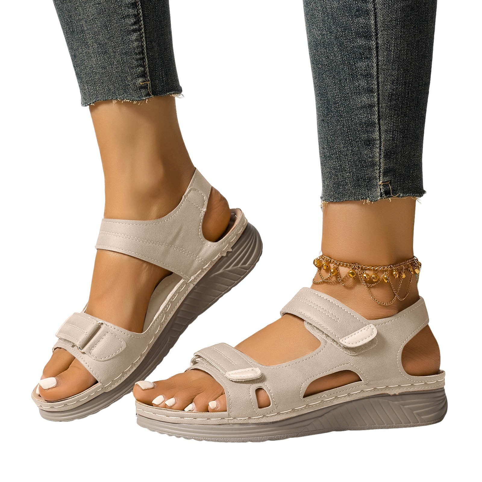 Platform Sandals for Women 2025 Beach Summer Casual Leather Wide Open ...