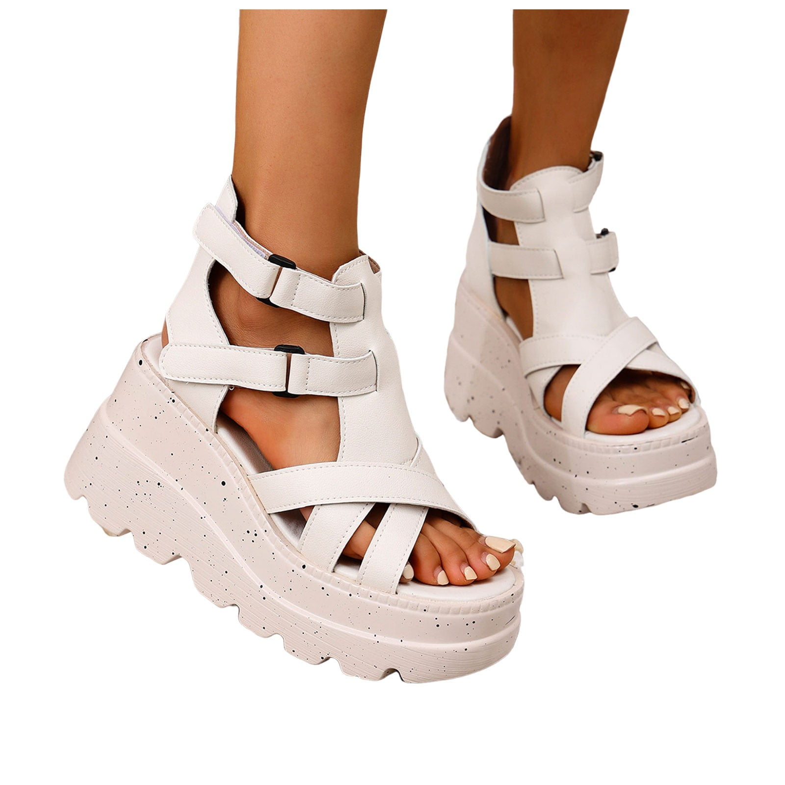 Platform Sandals for Women 2025 Punk Fashion Leather Roman Gladiator ...