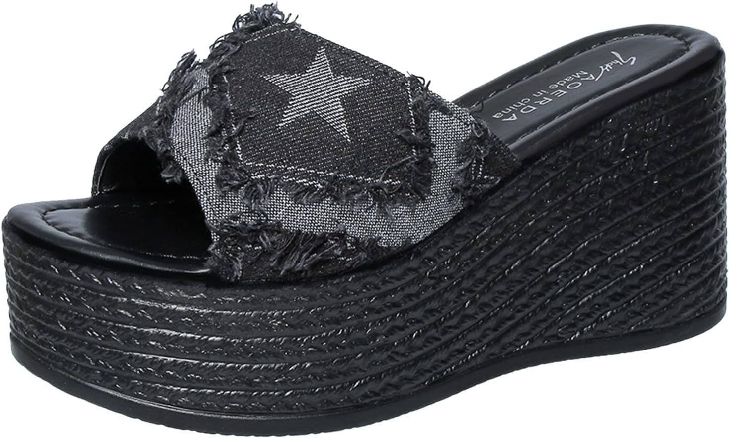 Platform Sandals for Women Open Toe Denim Wedge Heels Retro Comfortable ...