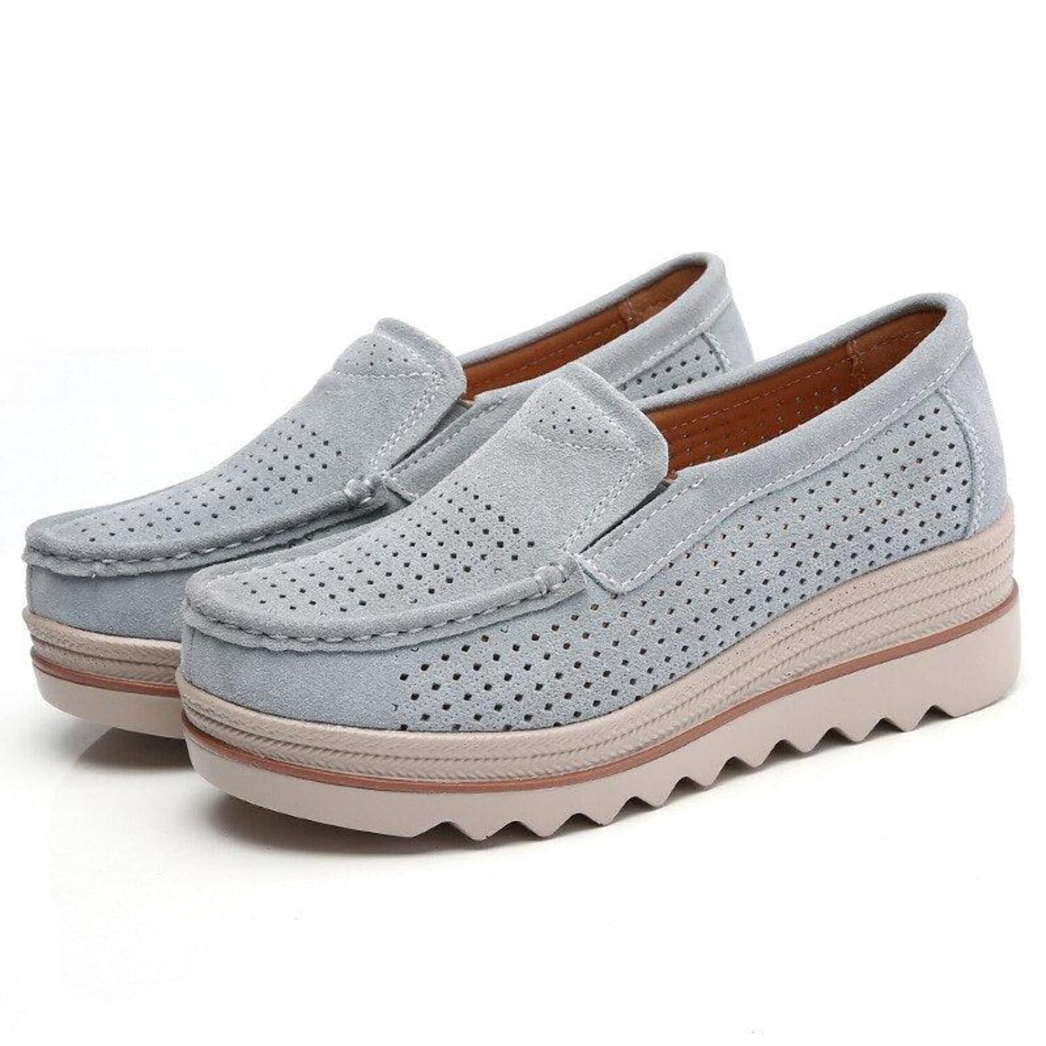 Platform Suede Leather Woman Casual Shoes Slip On - Walmart.com