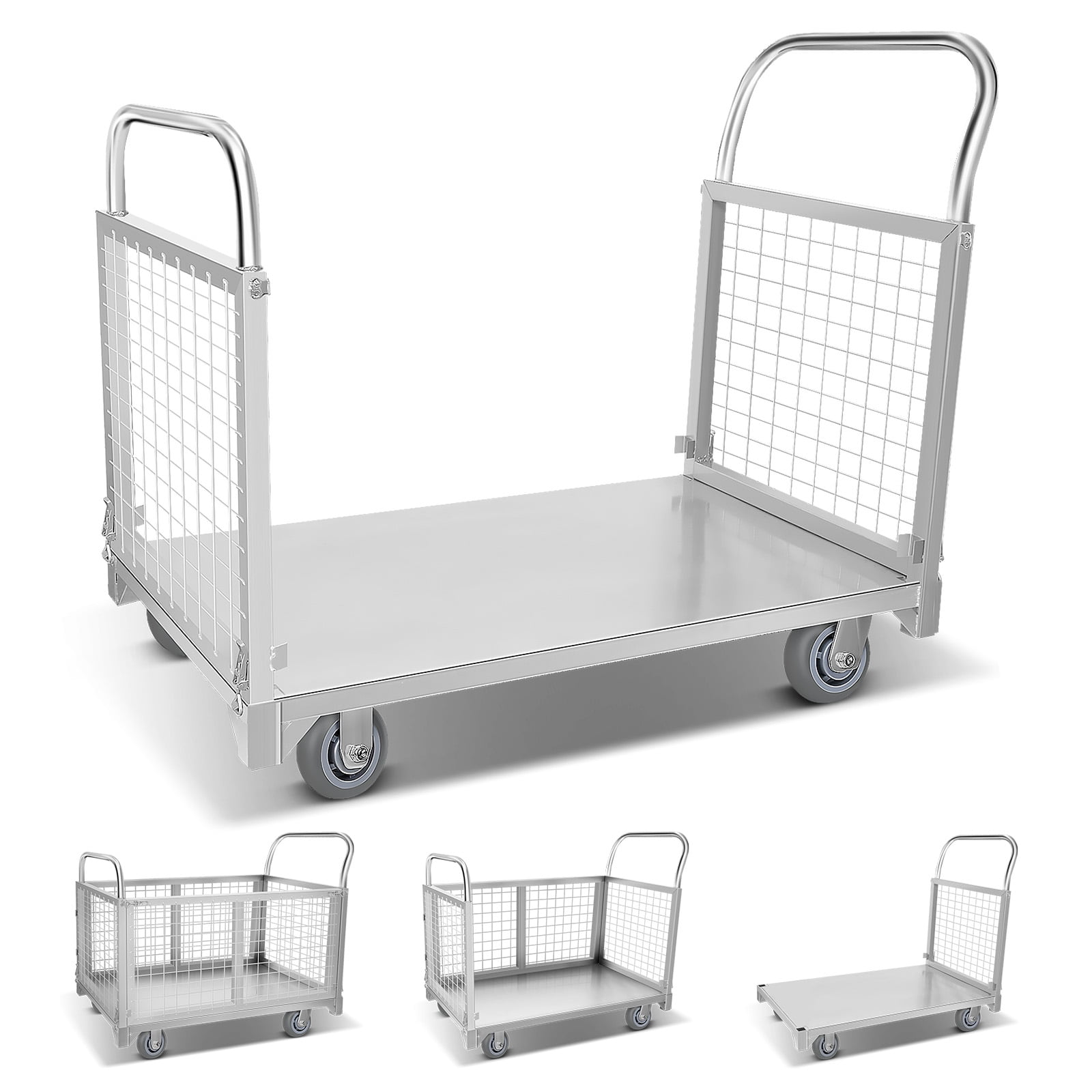 Platform Truck Cart with Cage, 4 in 1 Foldable Heavy Duty Push Cart ...