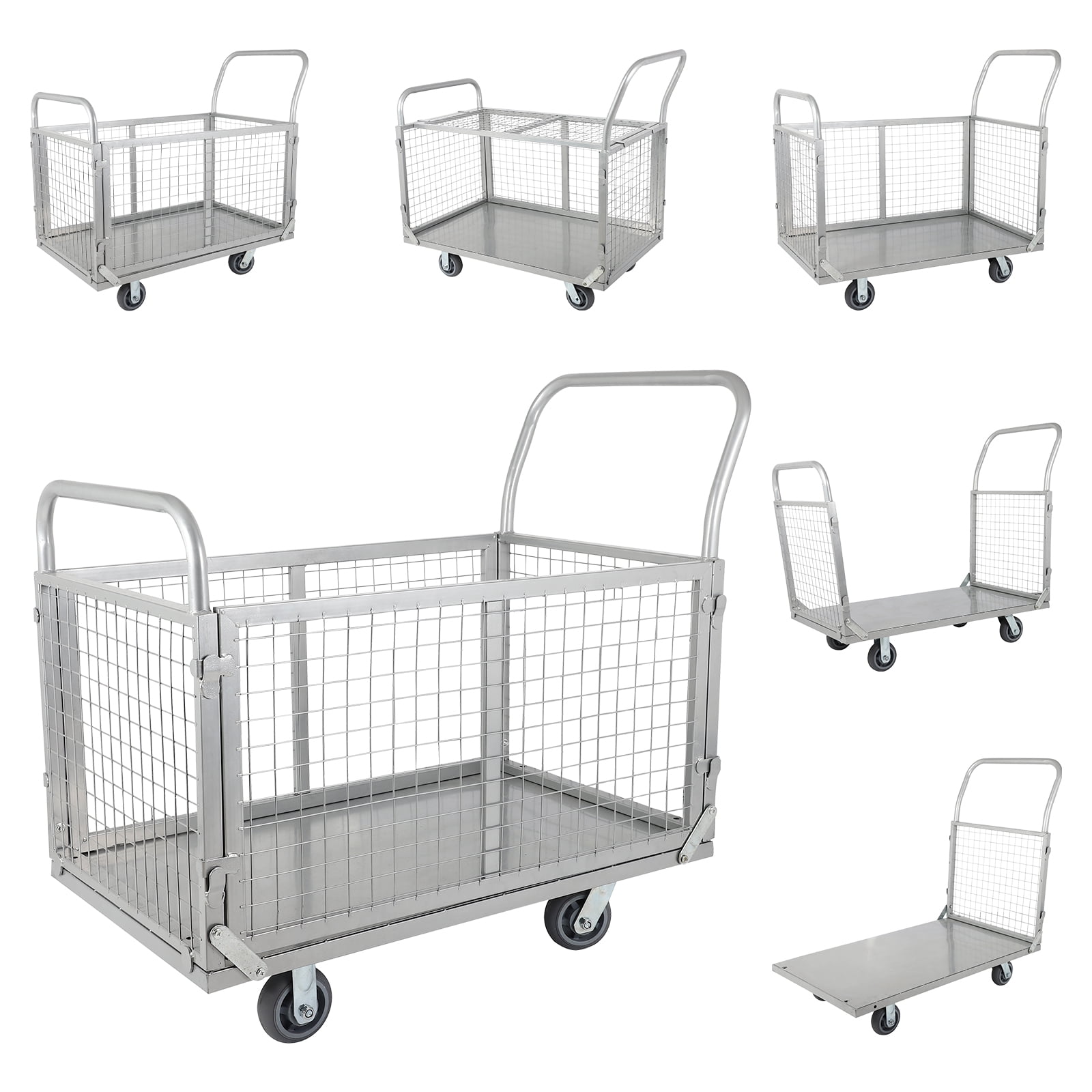 Platform Truck Cart With Cage, 5 In 1 Heavy Duty Cart Dolly Cart With ...
