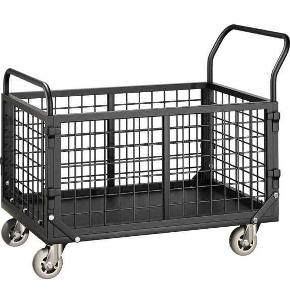 Platform Truck With Cage, 5-in-1 Foldable Heavy Duty Push Cart Dolly ...