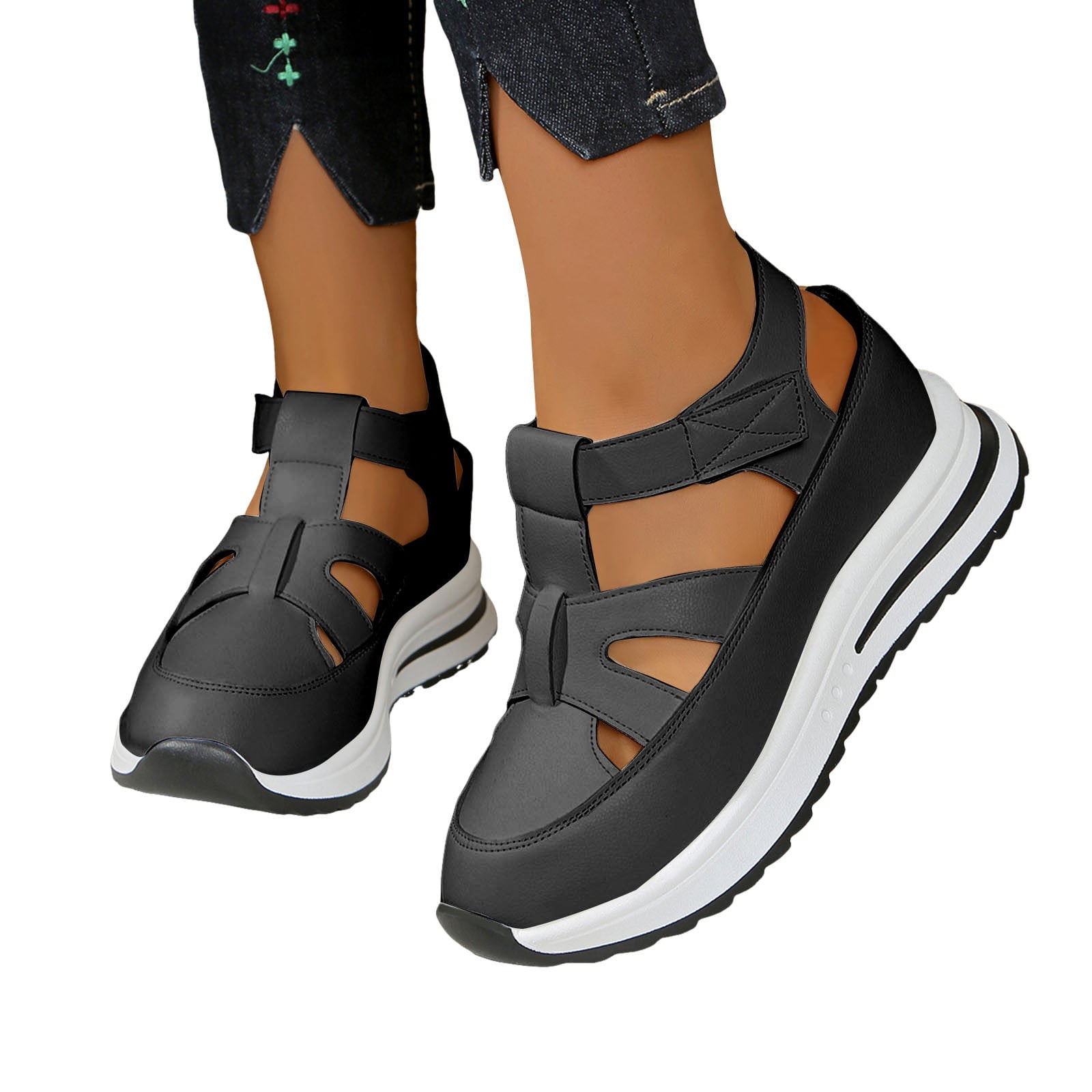 Platform Walking Sandals for Women 2025 Summer Comfort Leather Closed ...