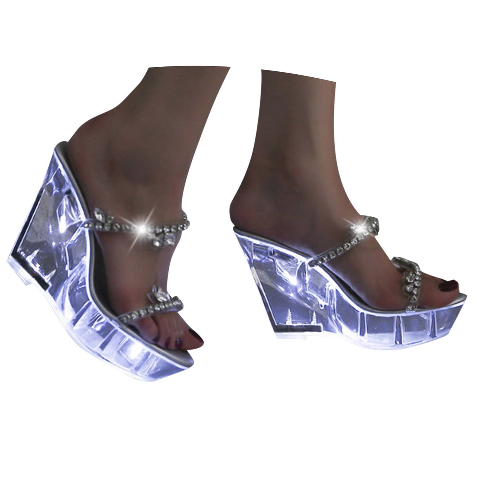 Platform Wedge High Heels Light up LED Rhinestones Slip on Sandals for ...