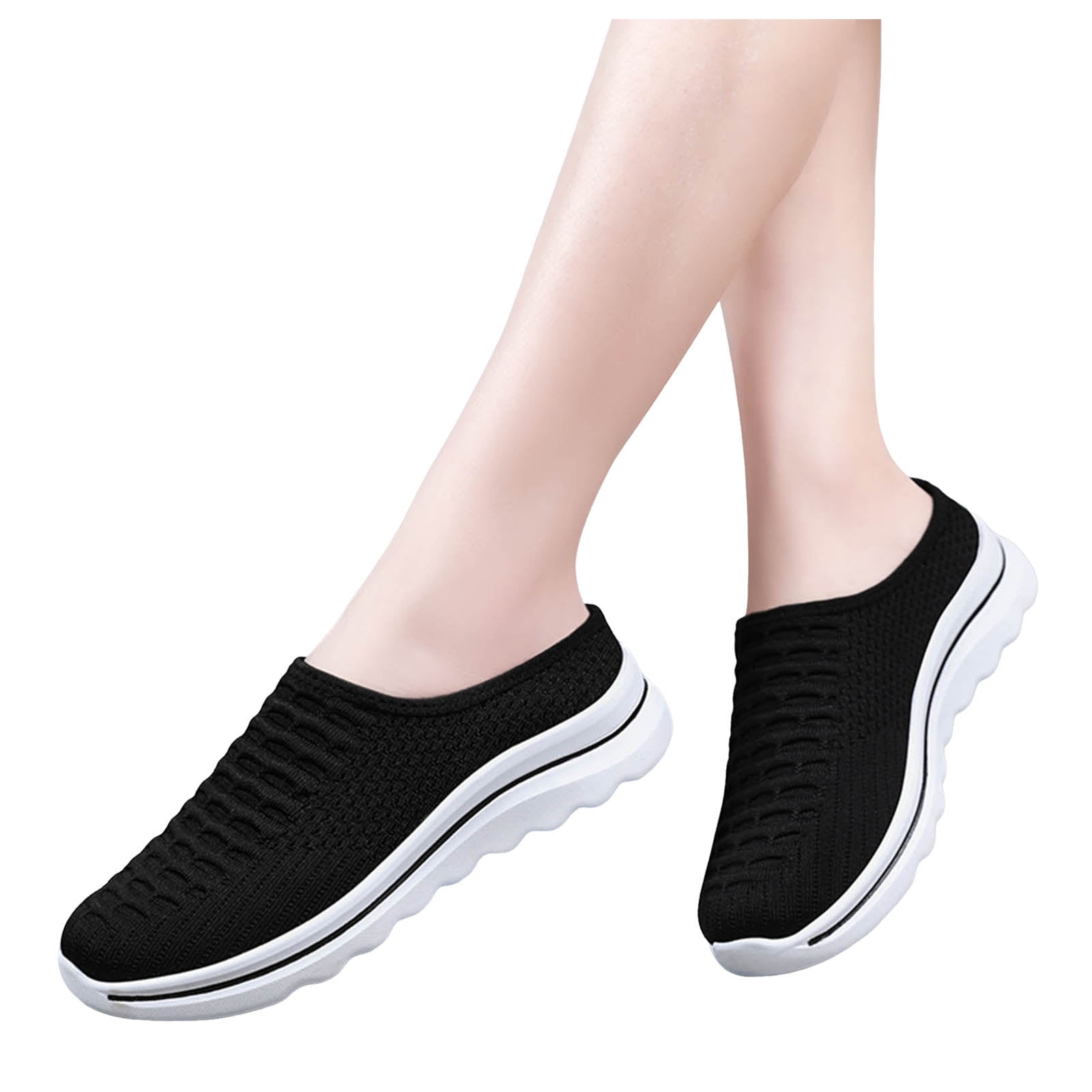 Platform Wedge Mules Sneakers for Women Summer Fall Knit Backless Wide ...